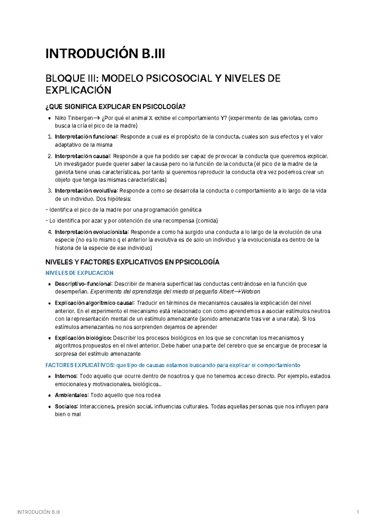 Bloque III Introducción A LA Psicología - INTRODUCIÓN B 1 INTRODUCIÓN B BLOQUE III: MODELO - Studocu