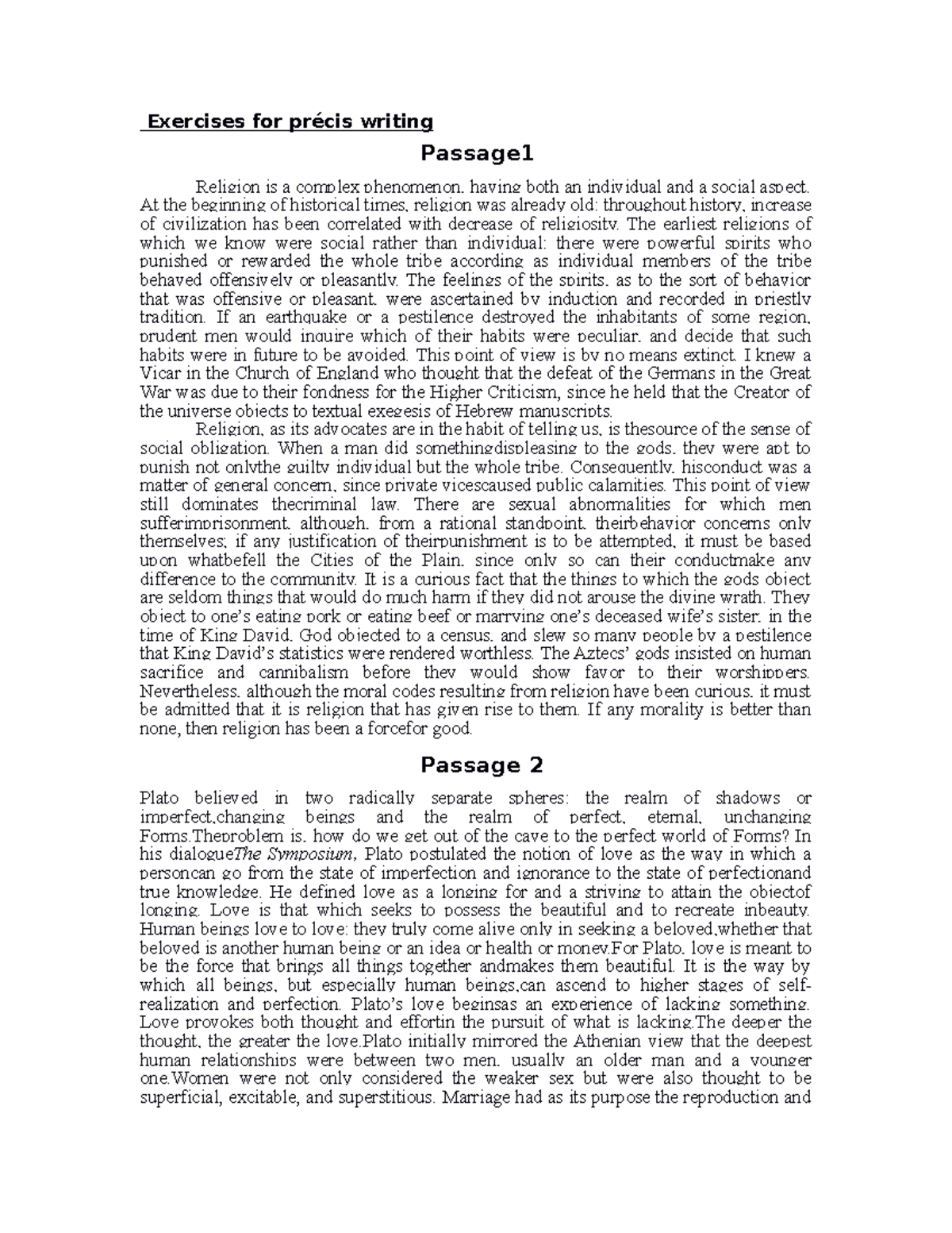 Prcis passages - precise excercises - Exercises for précis writing ...