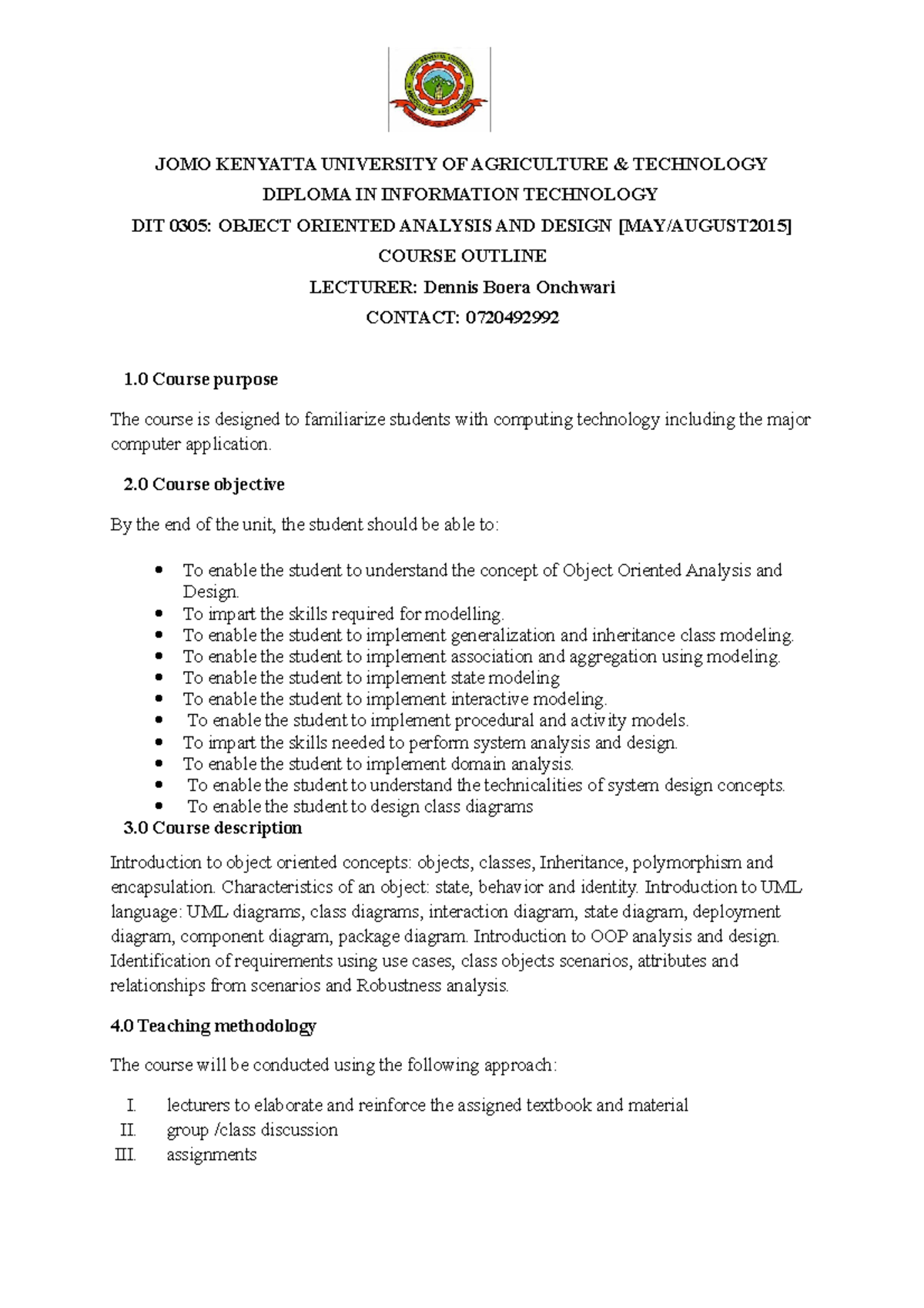 Outline DIT0305 - BIT NOTES - JOMO KENYATTA UNIVERSITY OF AGRICULTURE ...