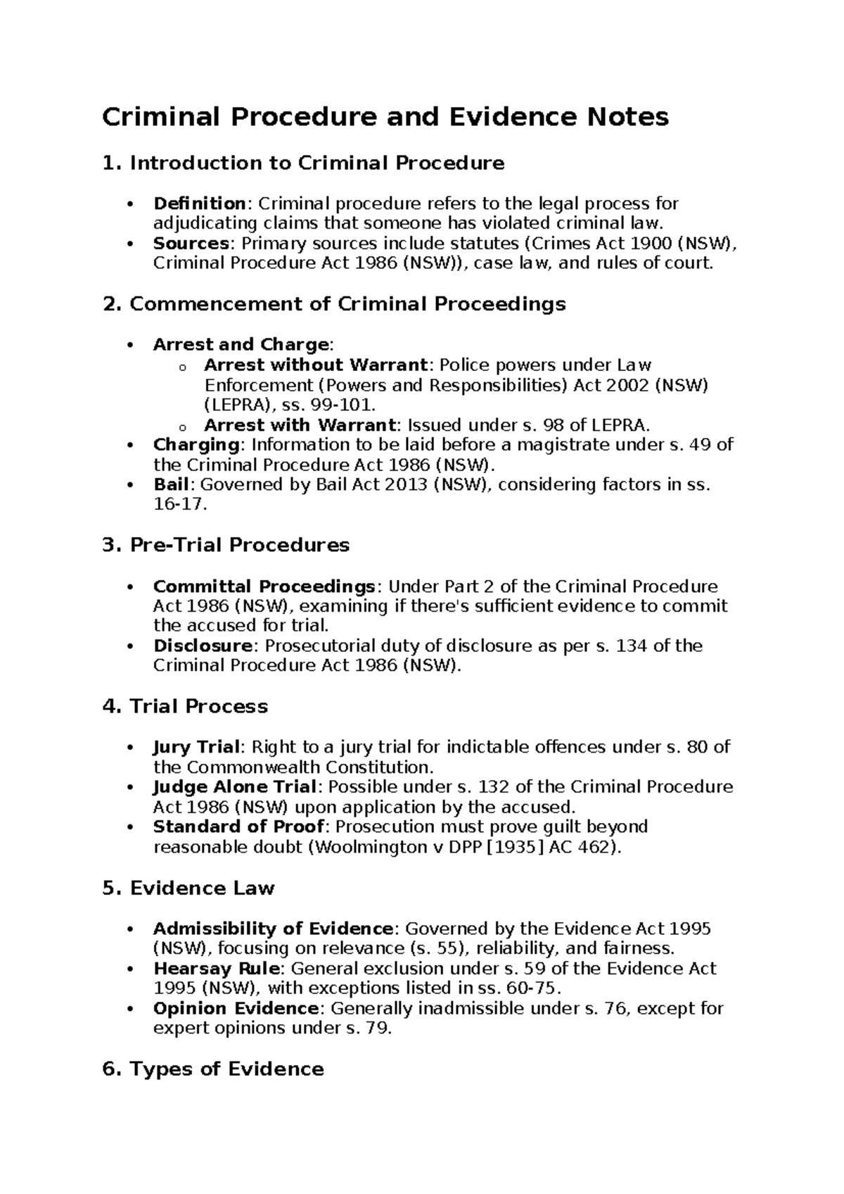CPE Notes - Criminal Procedure and Evidence Notes 1. Introduction to ...