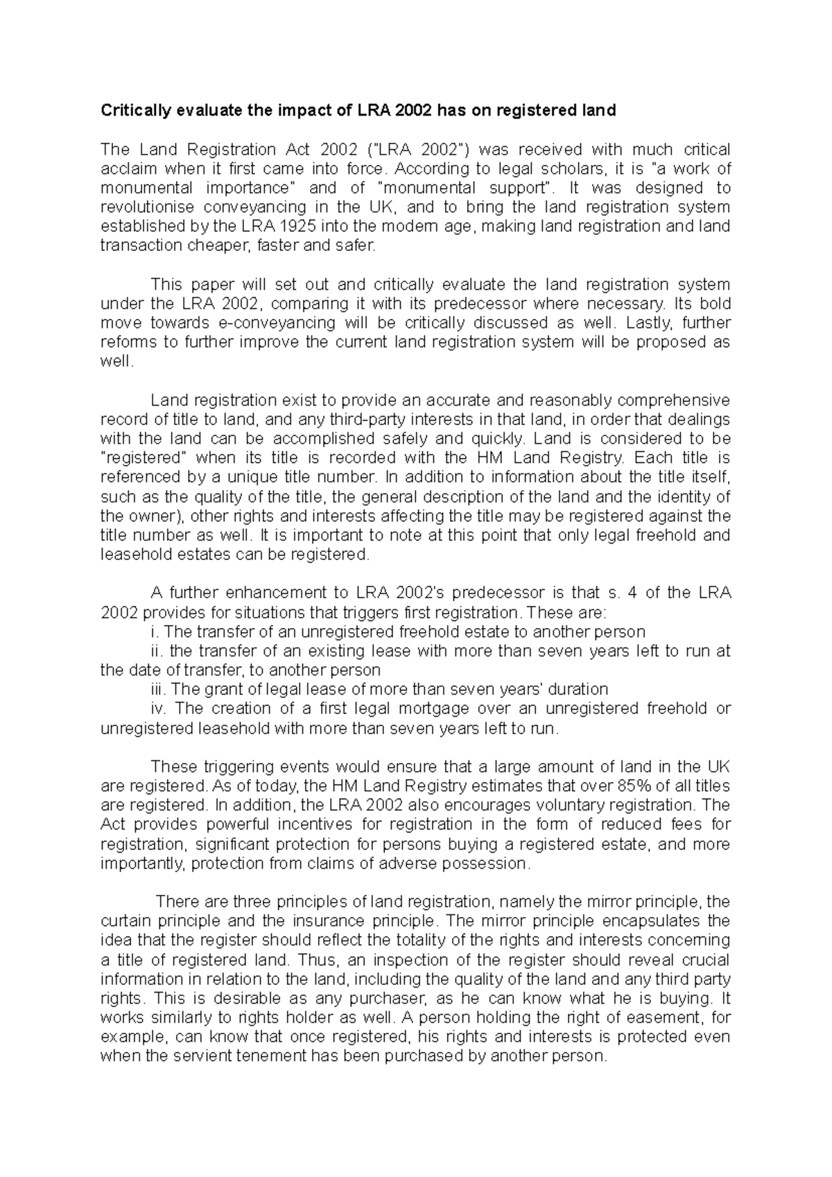 1 Impact of LRA - Grade: B - Critically evaluate the impact of LRA 2002 ...