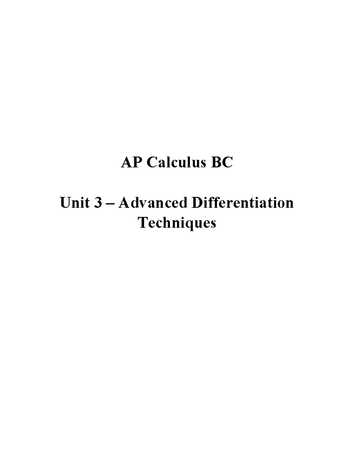 BC Unit 3 - Worksheet Packet - AP Calculus BC Unit 3 – Advanced ...