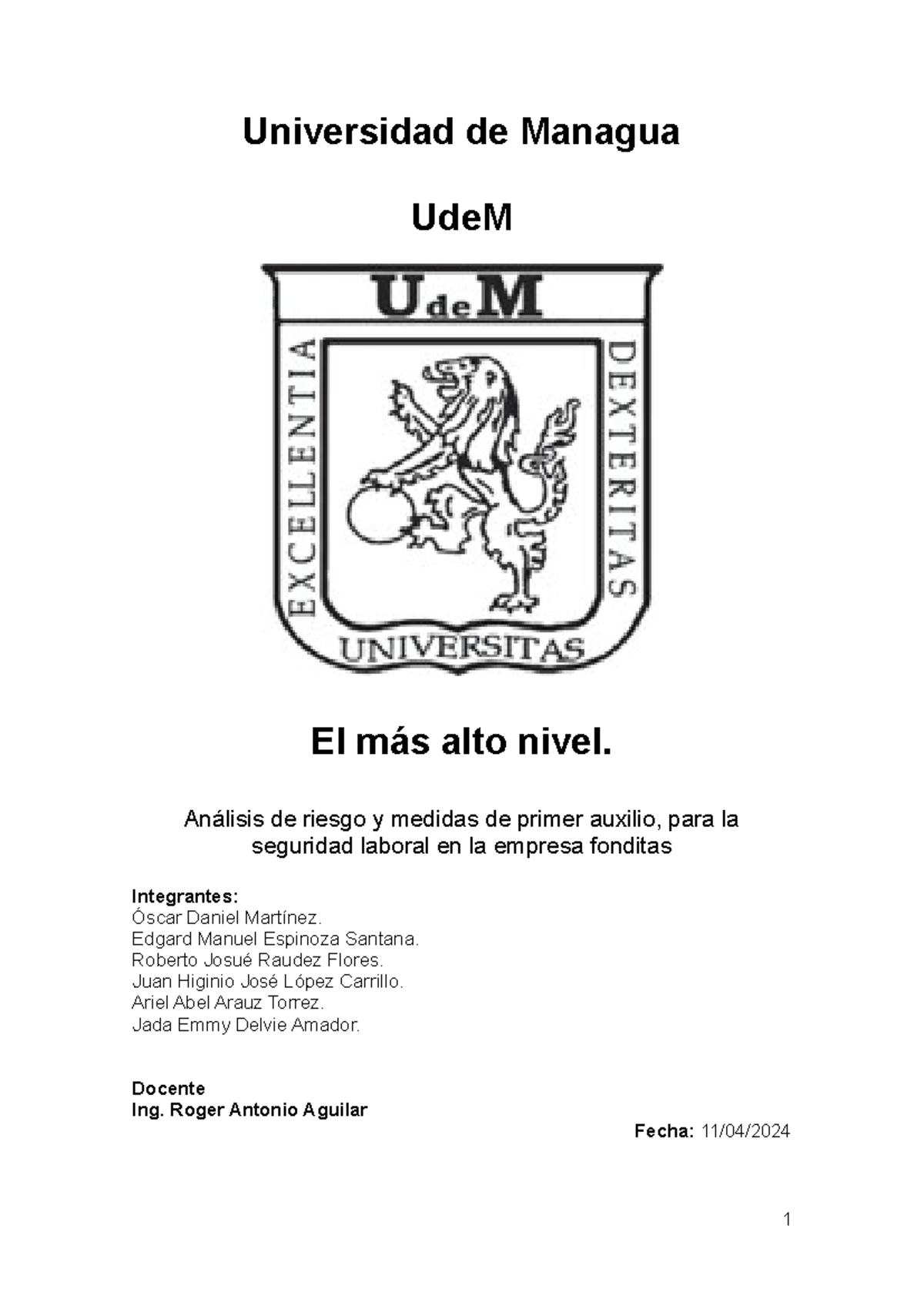 Entrega final gestion de riesgo - Universidad de Managua UdeM El más ...