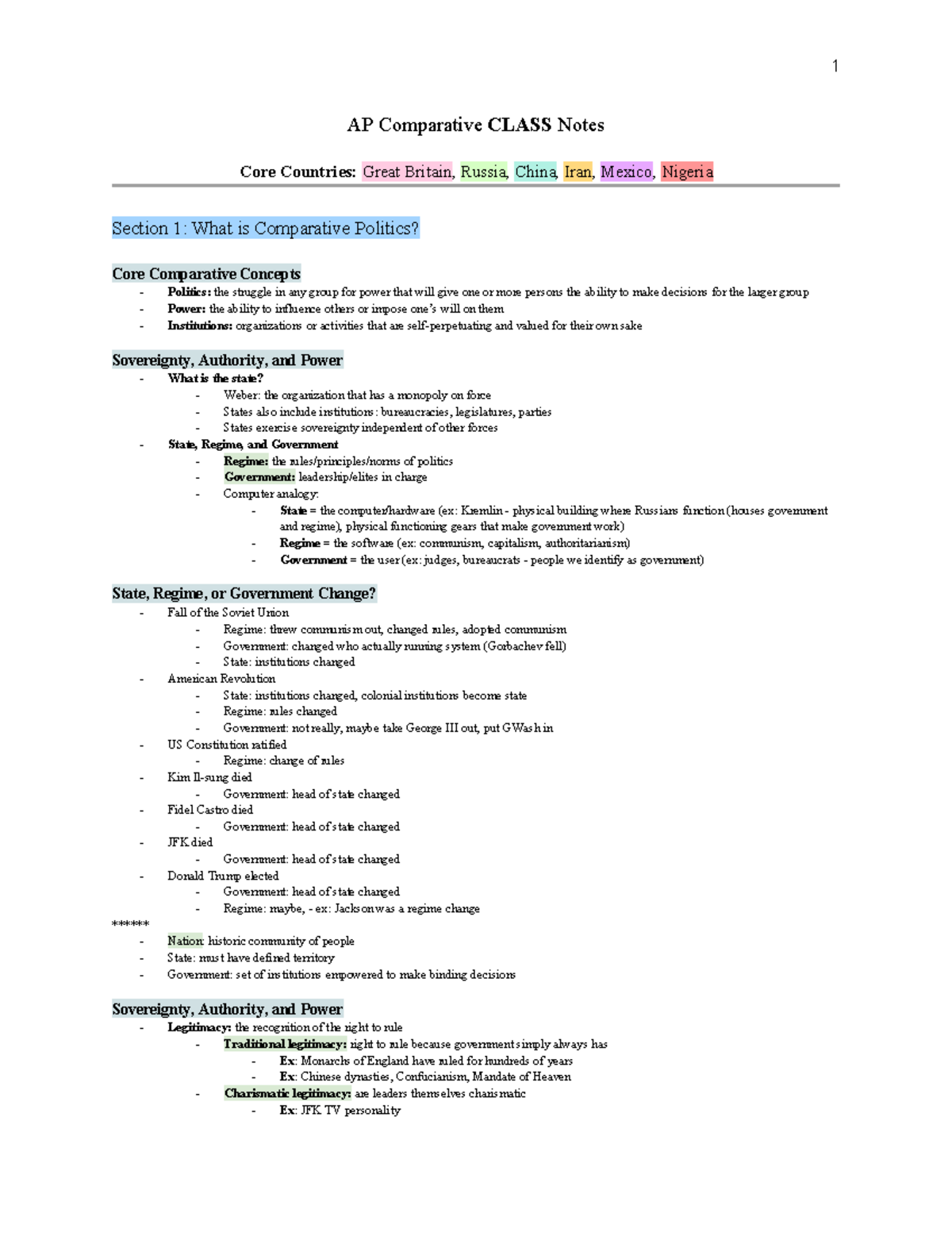 Everything AP Comparitive - AP Comparative CLASS Notes Core Countries ...