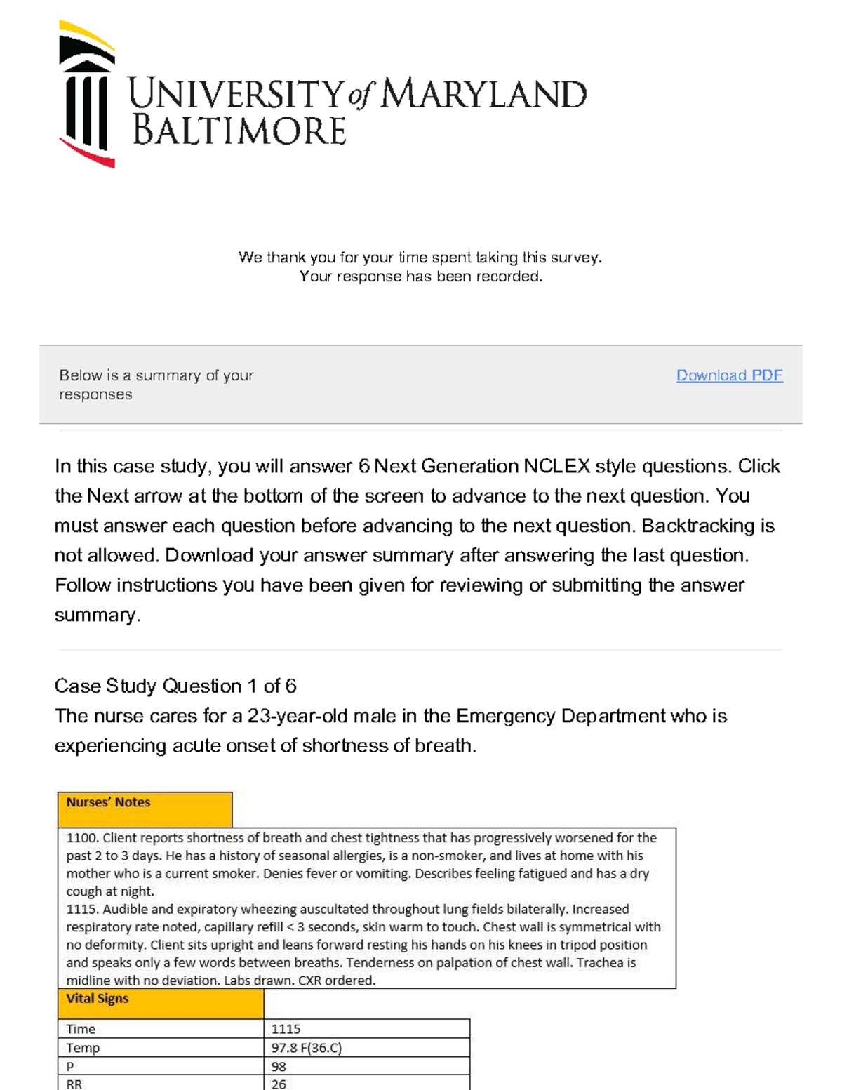 Response Summary - Below is a summary of your responses Download PDF We ...