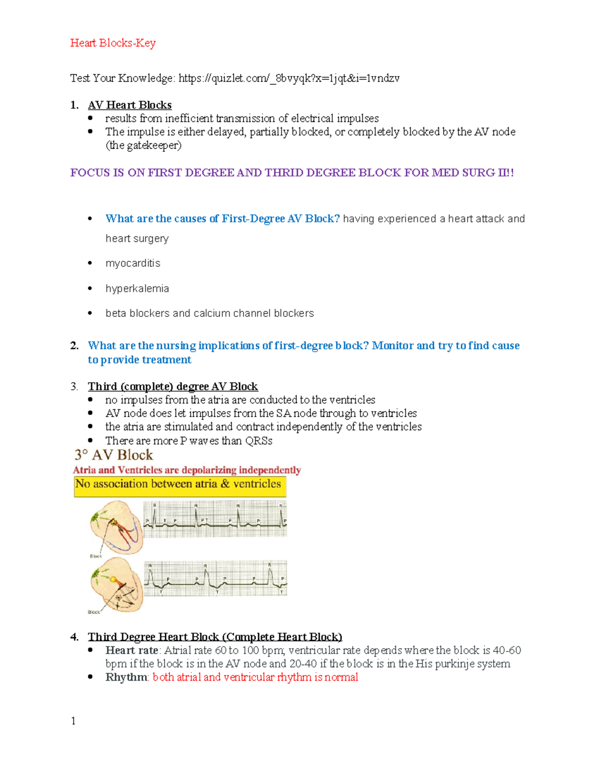 Worksheet 4 heart blocks - Heart Blocks-Key Test Your Knowledge ...