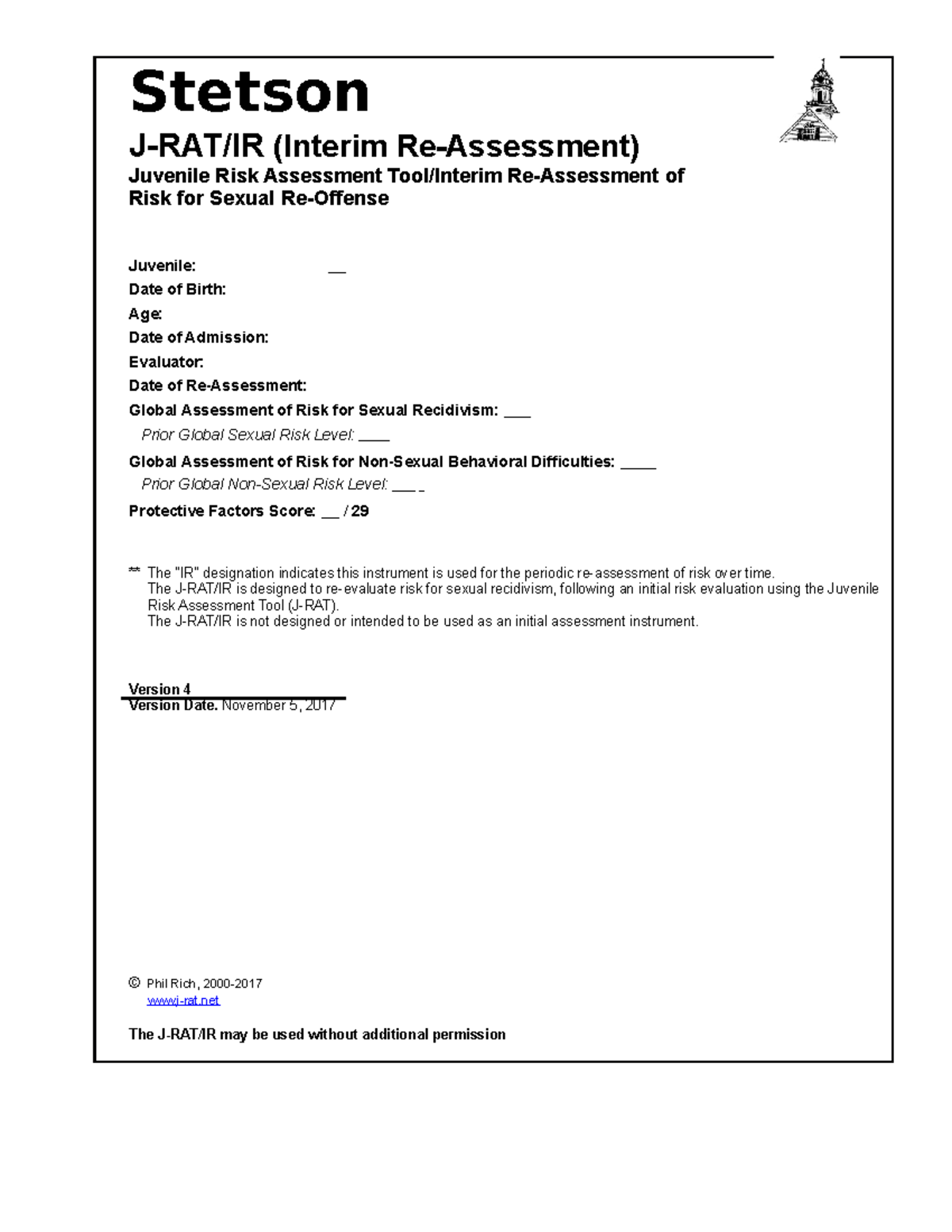 J-rat-ir - asfdaf - Stetson J-RAT/IR (Interim Re-Assessment) Juvenile ...