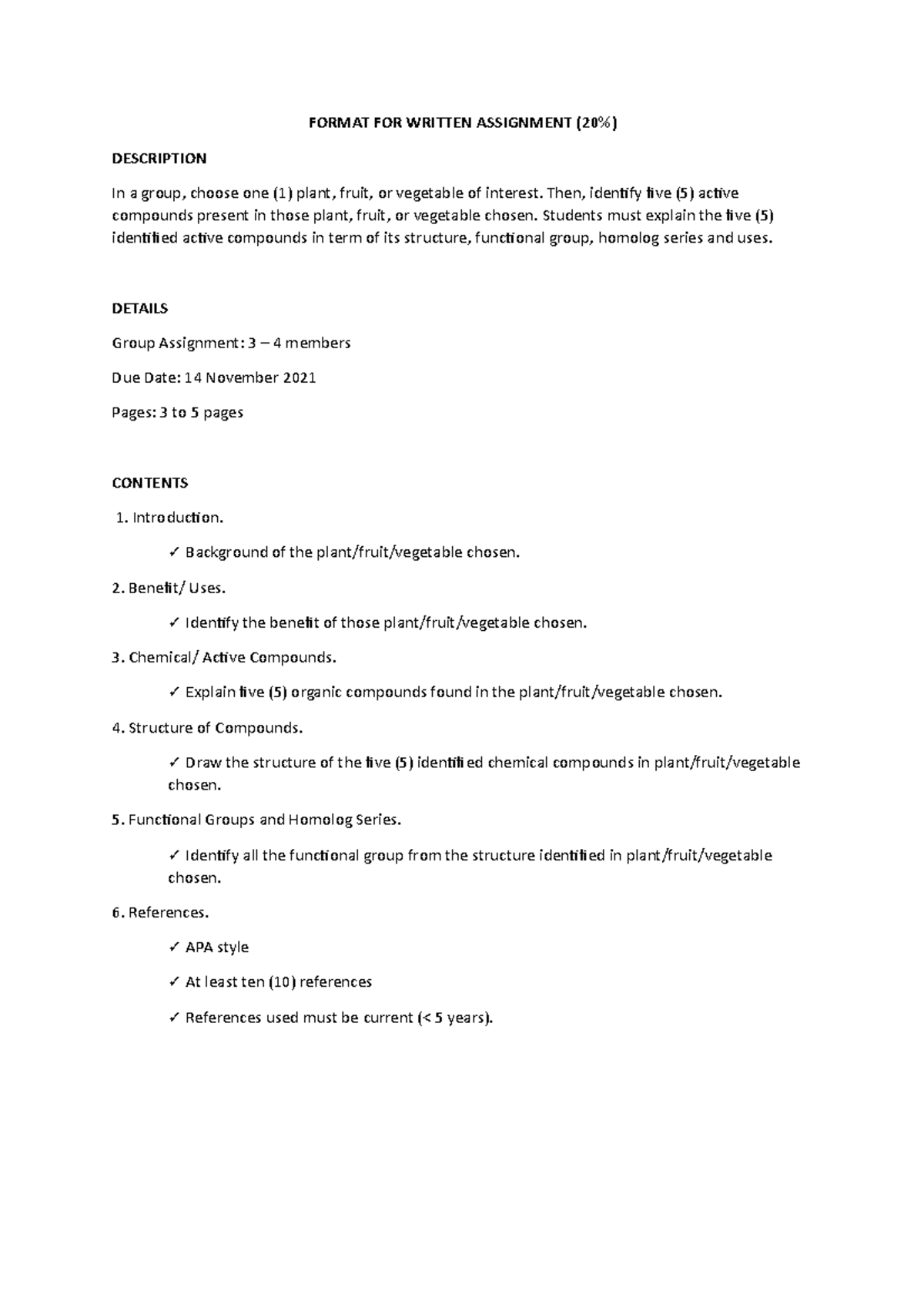 Format FOR Written Assignment chm258 - Diploma in Science - UiTM - Studocu