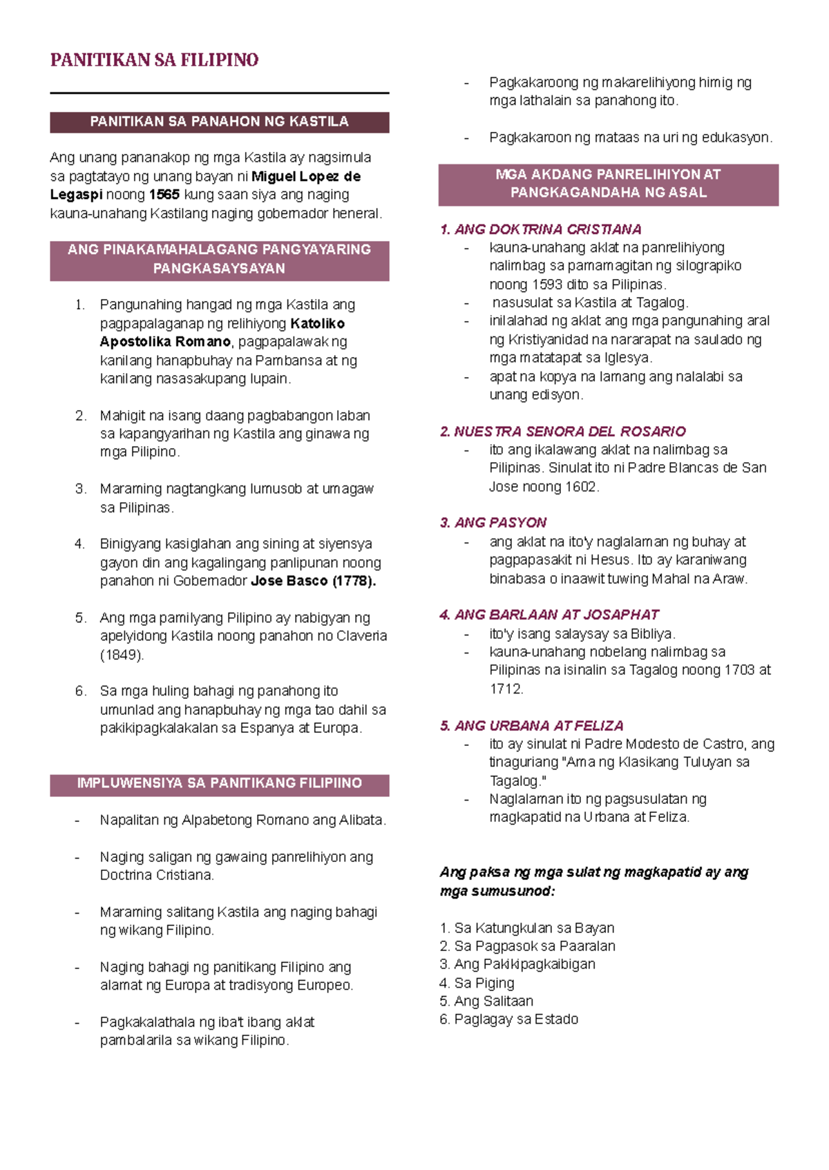 Panitikan - Midterm - PANITIKAN SA PANAHON NG KASTILA Ang unang pananakop ng mga Kastila ay ...