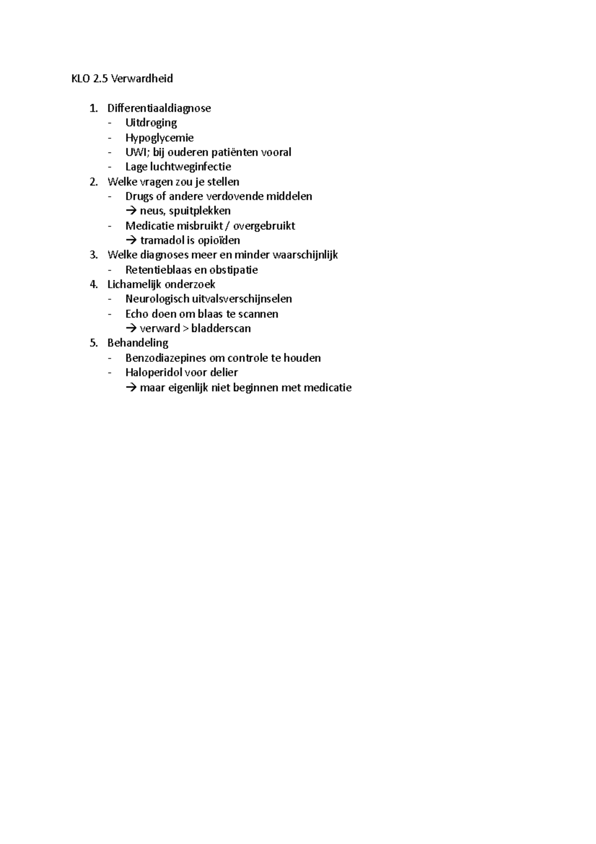 KLO 2.5 Verwardheid - KLO 2 Verwardheid 1. Differentiaaldiagnose ...