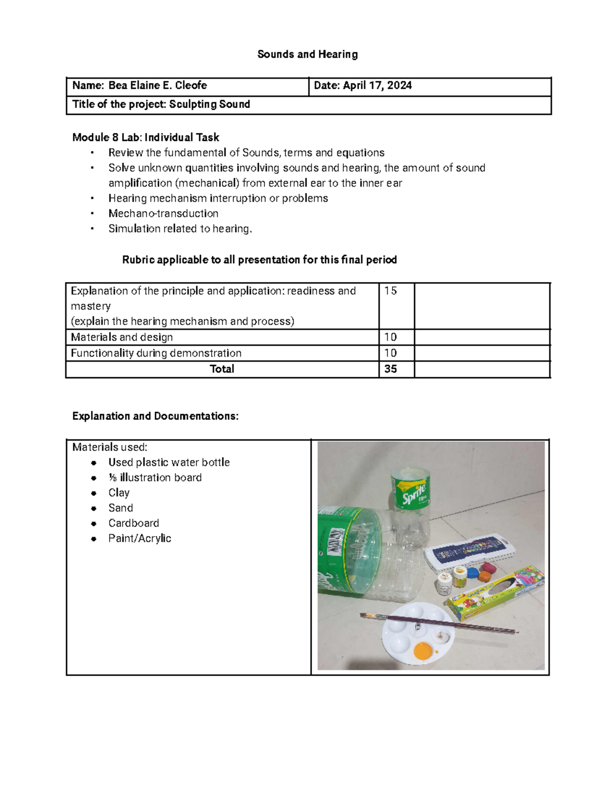 Module 8 Lab Task - Sounds and Hearing Name: Bea Elaine E. Cleofe Date ...