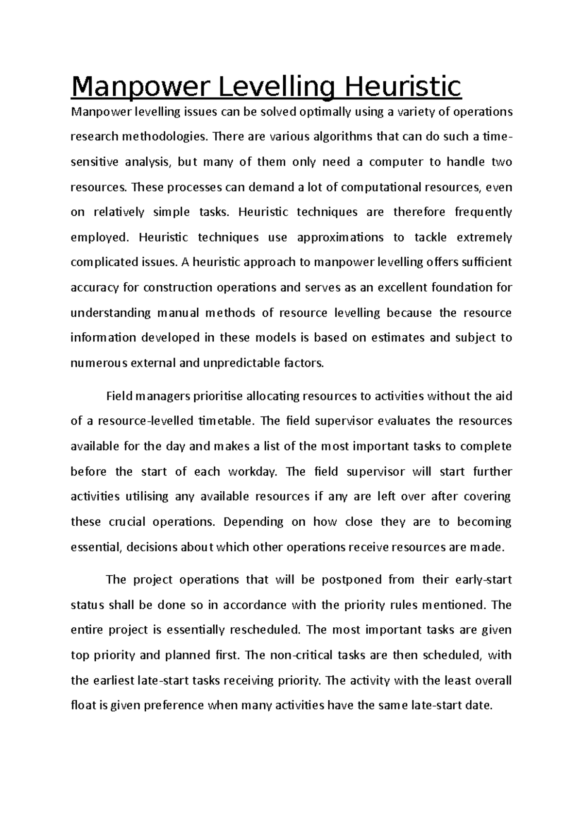 Manpower Levelling Heuristic - There are various algorithms that can do ...