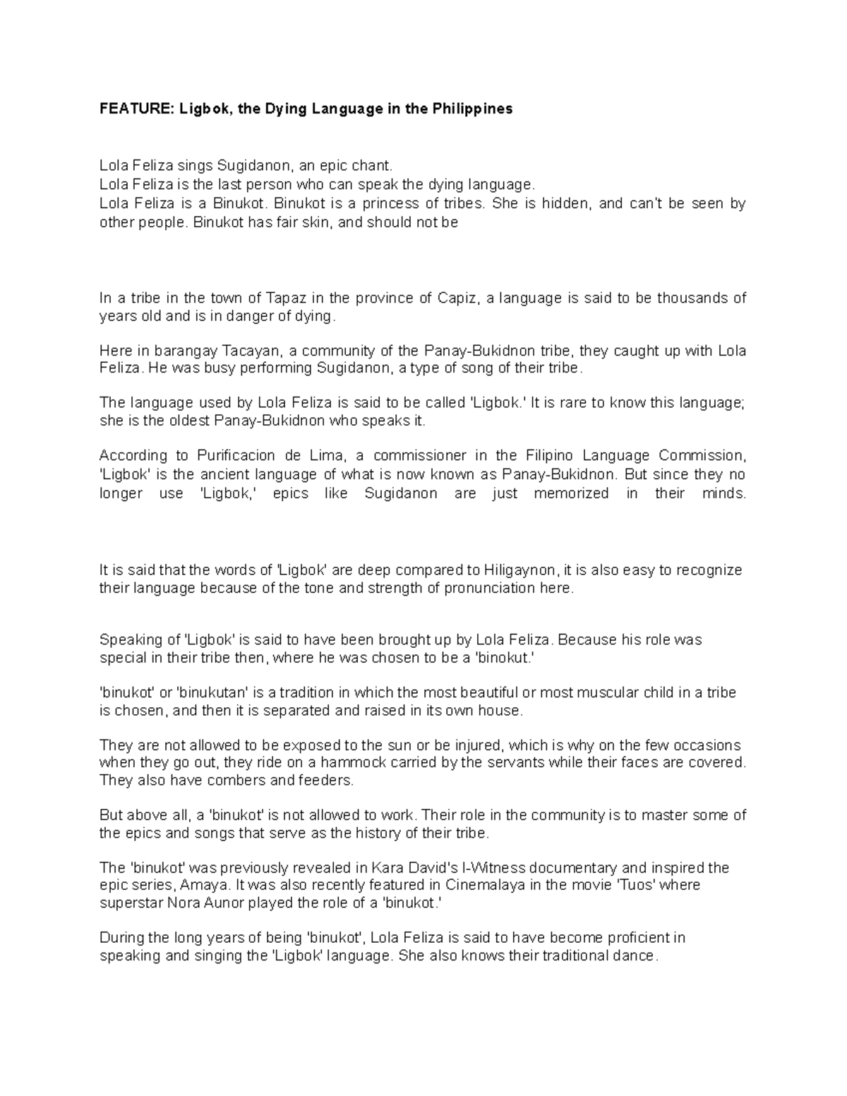 Feature-ligbok - Feature article for a magazine. unfinished. - FEATURE ...