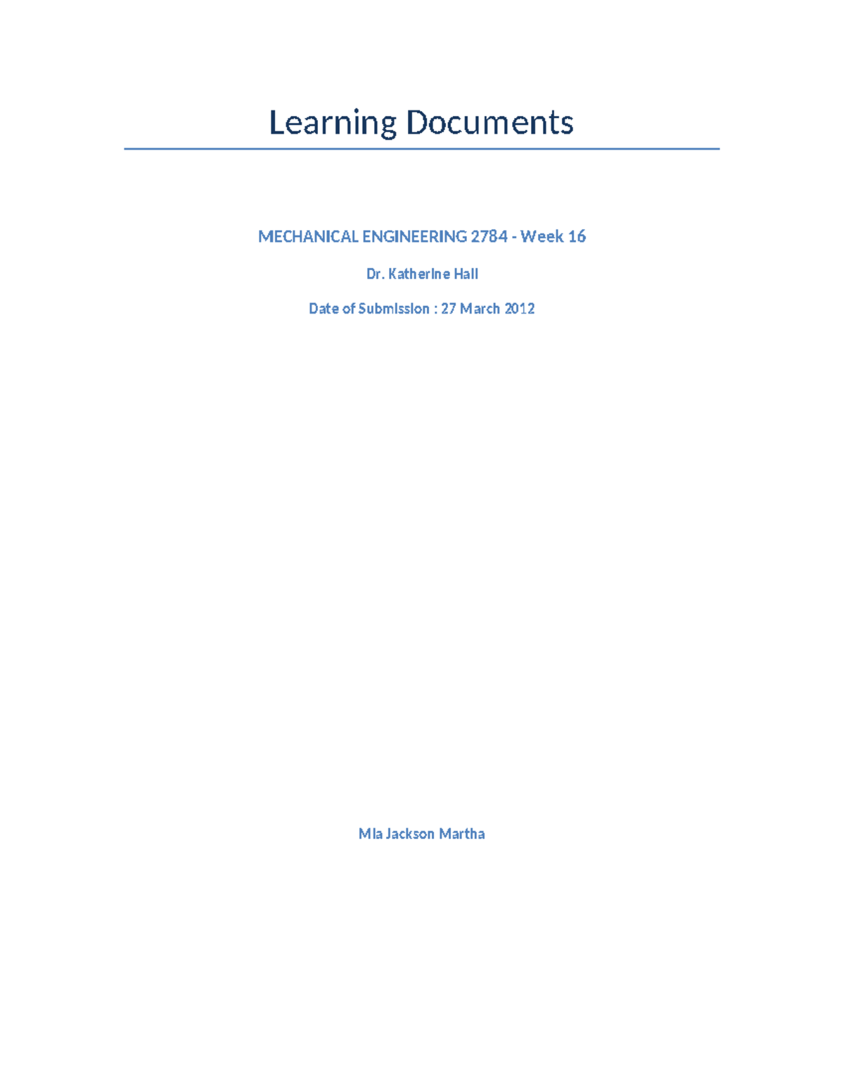 Mechanical Engineering-2784-Learning Documents - Learning Documents MECHANICAL ENGINEERING 2784 ...