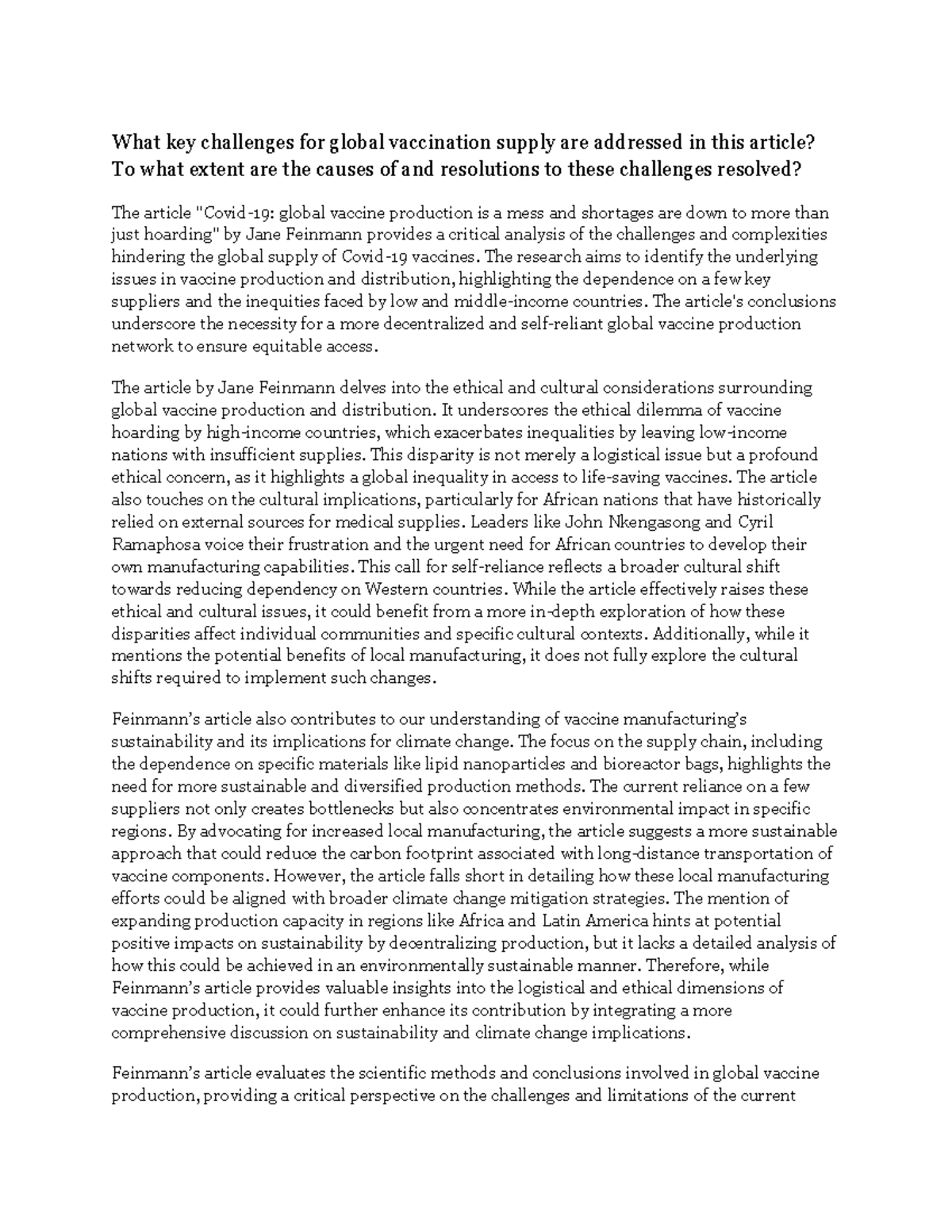 Vaccines for everyone essay - What key challenges for global ...
