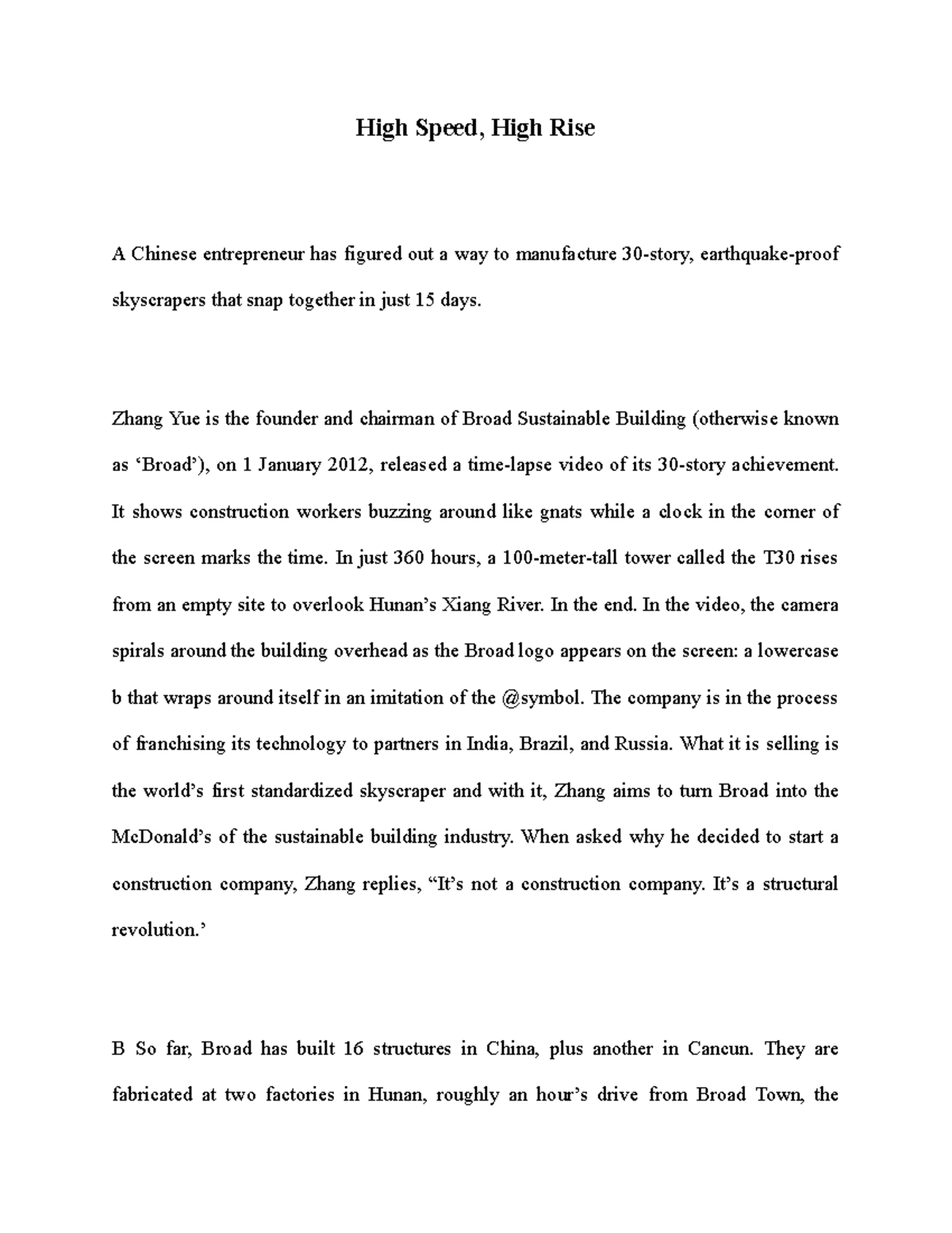 High Speed, High Rise - Zhang Yue is the founder and chairman of Broad ...