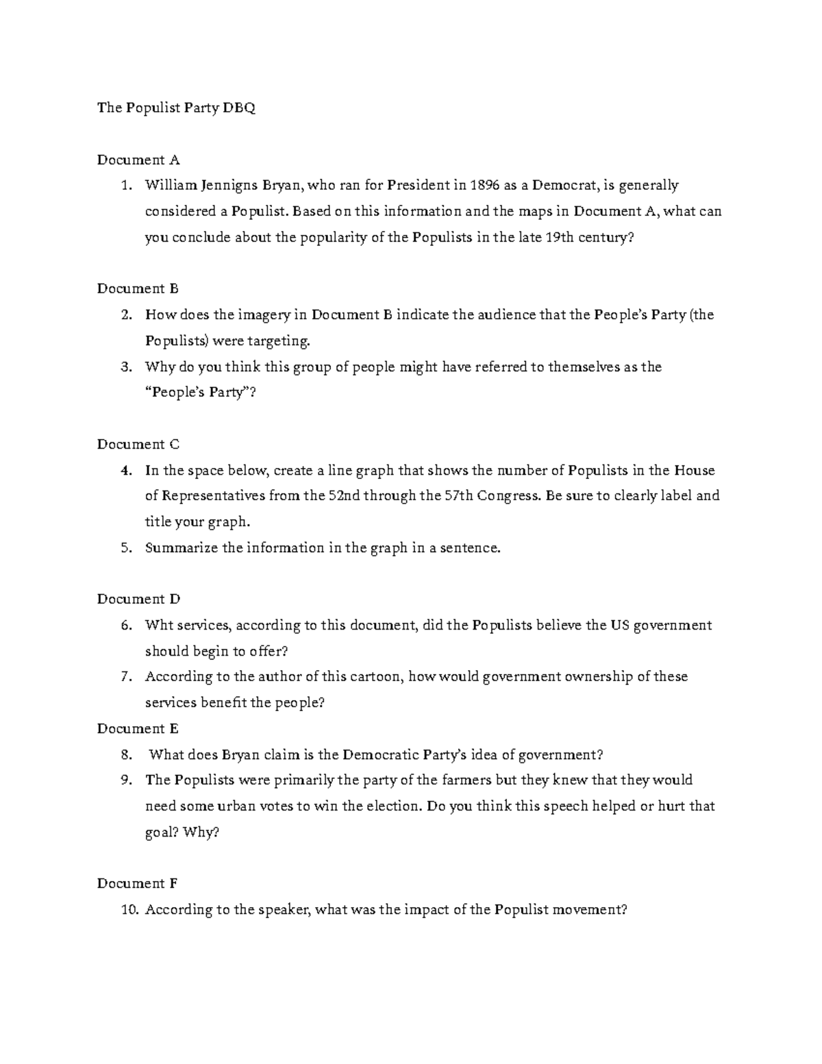 The Populist Party DBQ - DBQ - The Populist Party DBQ Document A 1 ...