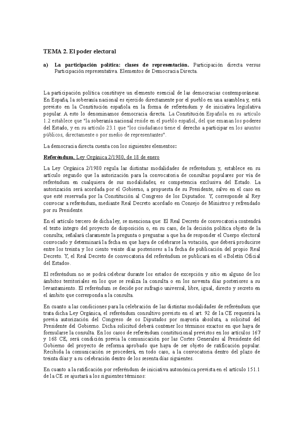 Tema 2 Consti II - Del doble grado derecho y ade - TEMA 2. El poder electoral a) La ...