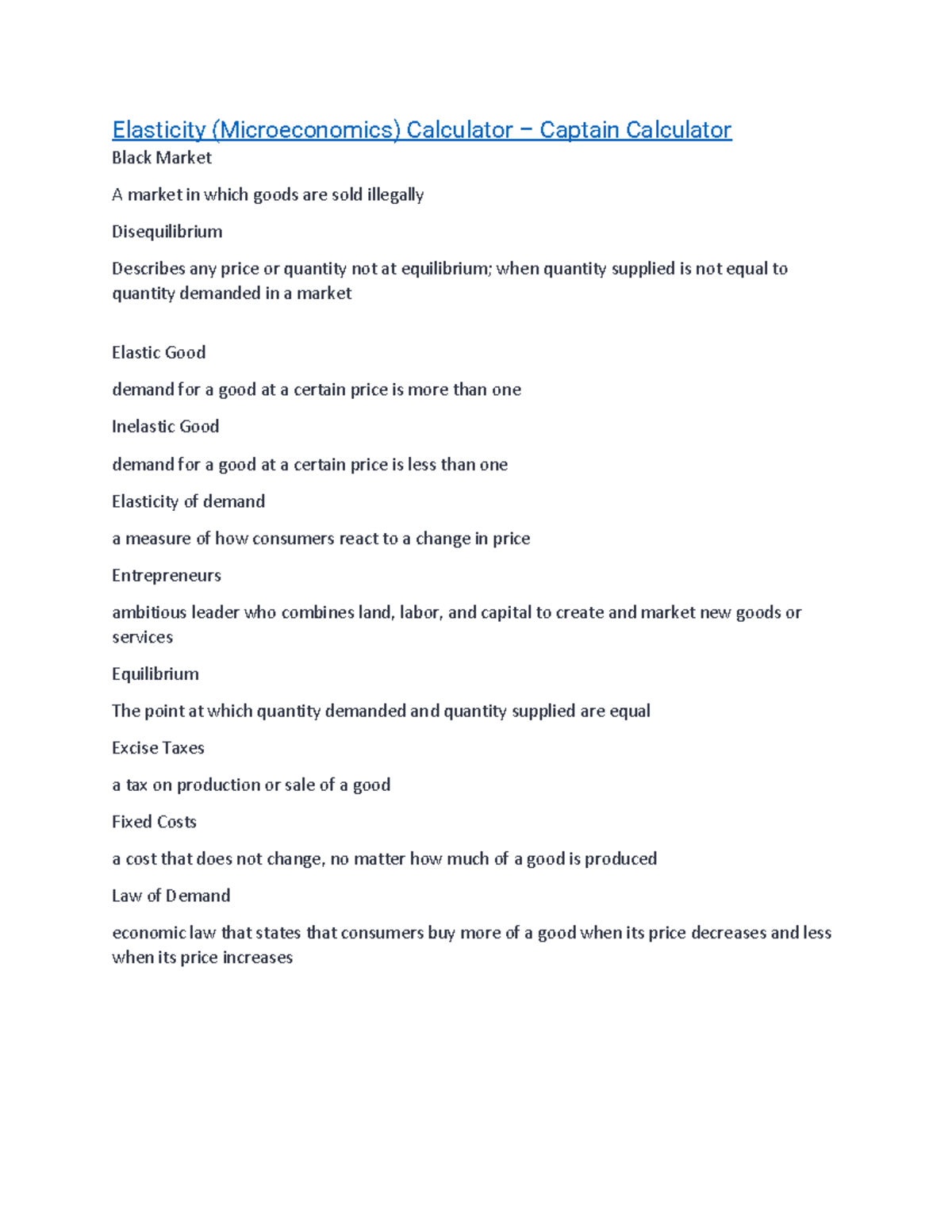 Elasticity (Microeconomics) Calculator – Captain Calculator - Studocu