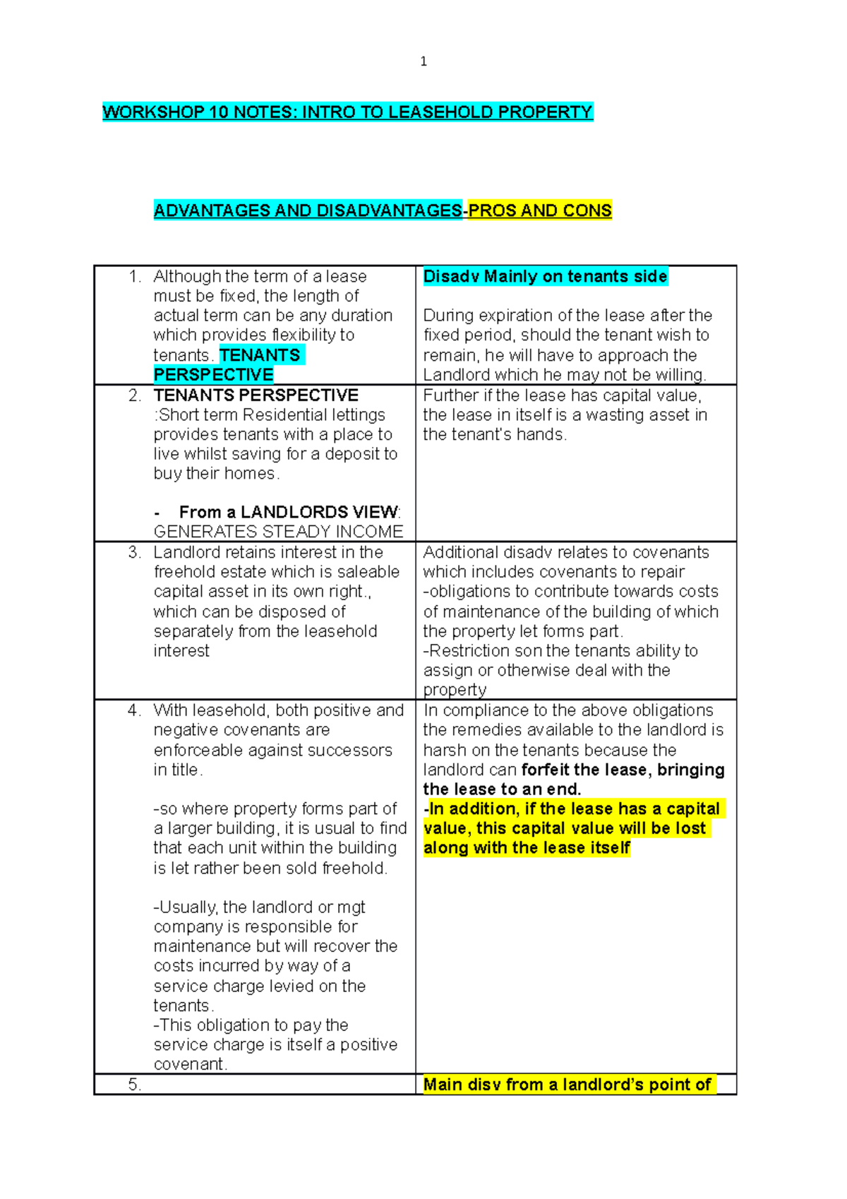 RE 10 Notes - REAL ESTATE INTRODUCTION TO LEASEHOLDS - WORKSHOP 10 ...
