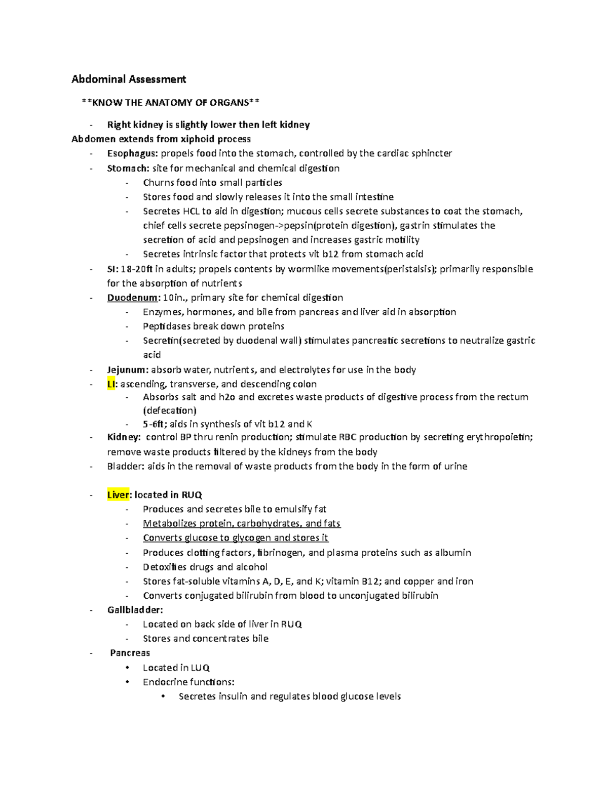 Abdominal Assessment - Abdominal Assessment KNOW THE ANATOMY OF ORGANS ...