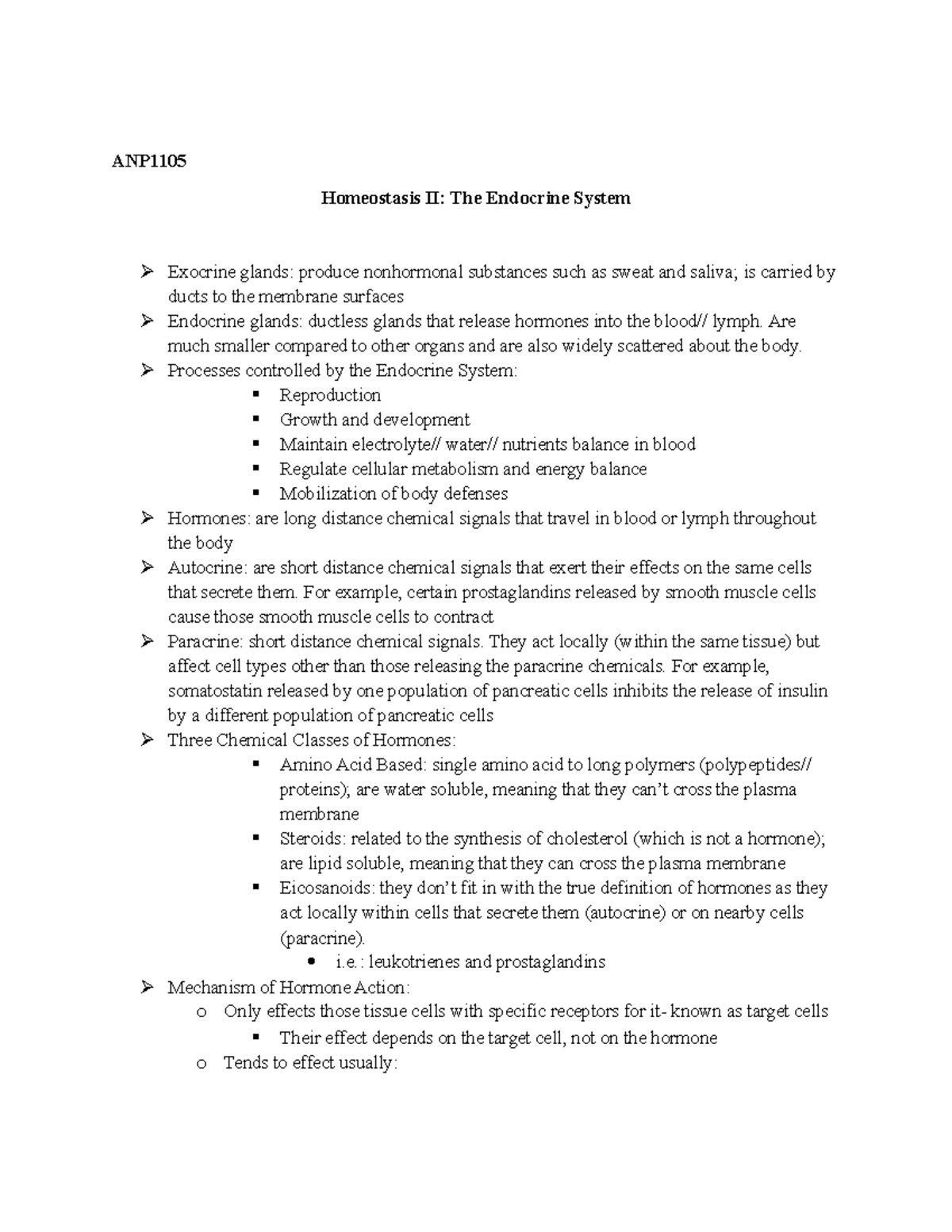 Homeostasis 2 notes summarized - ANP Homeostasis II: The Endocrine ...
