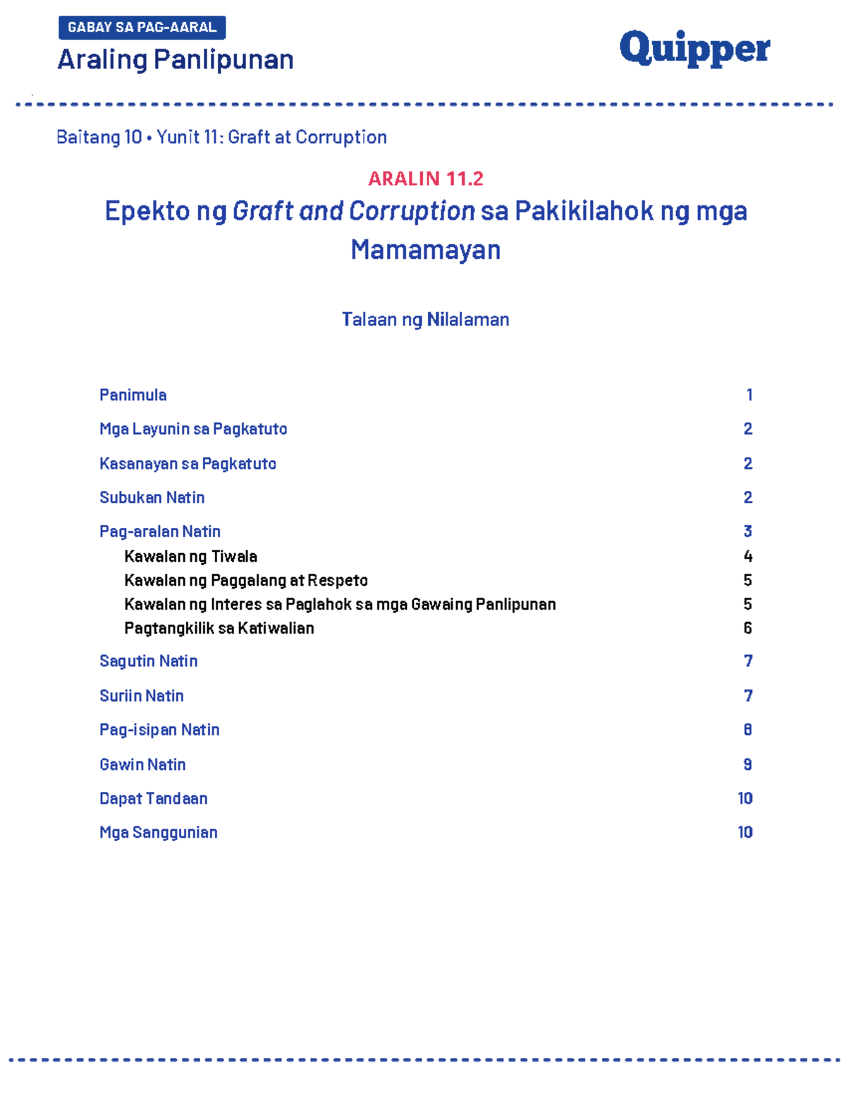 ME AP 10 Q2 1102 Epekto ng Graft and Corruption sa Pakikilahok ng mga Mamamayan SG - Epekto ng ...