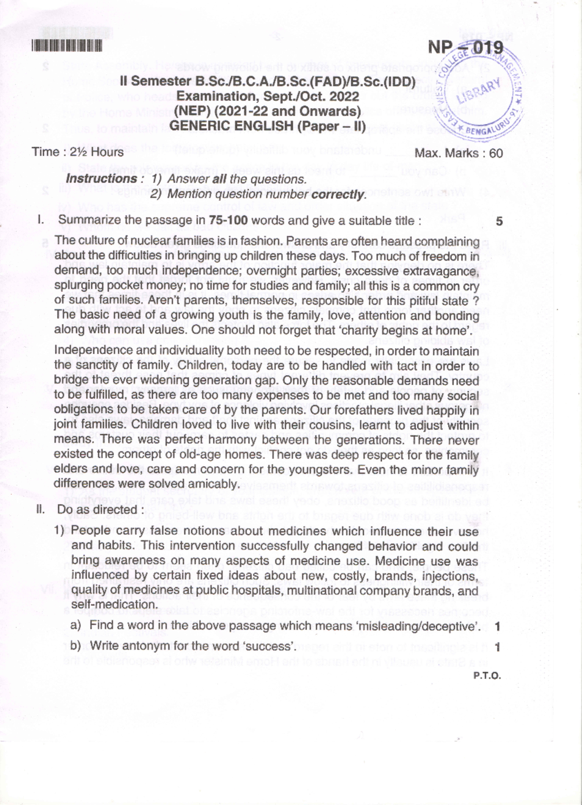 Generic English(Paper-II) - NP 019 COLLEGE II Semester LIBRARY SECURITY ...