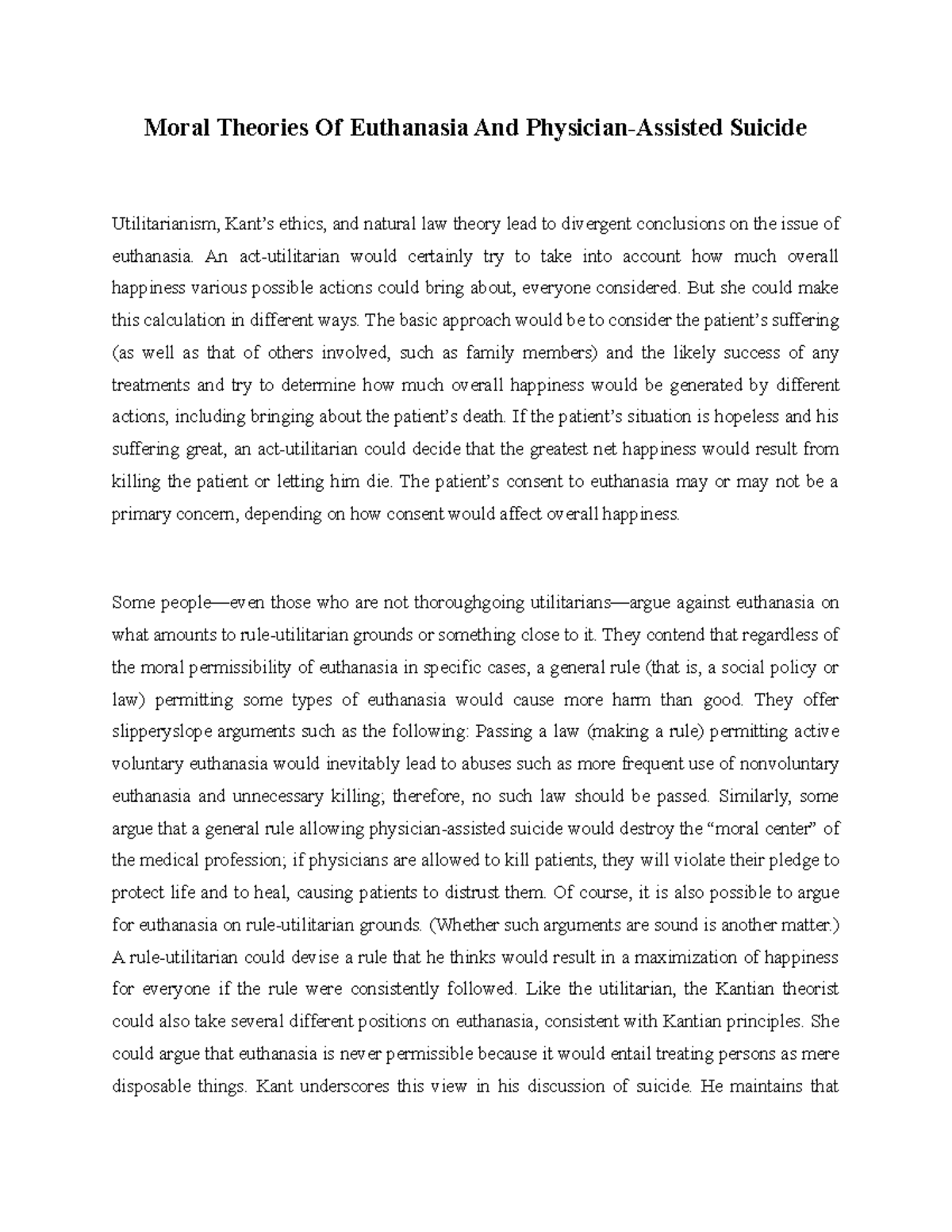 Moral Theories Of Euthanasia And Physician-Assisted Suicide - Moral ...