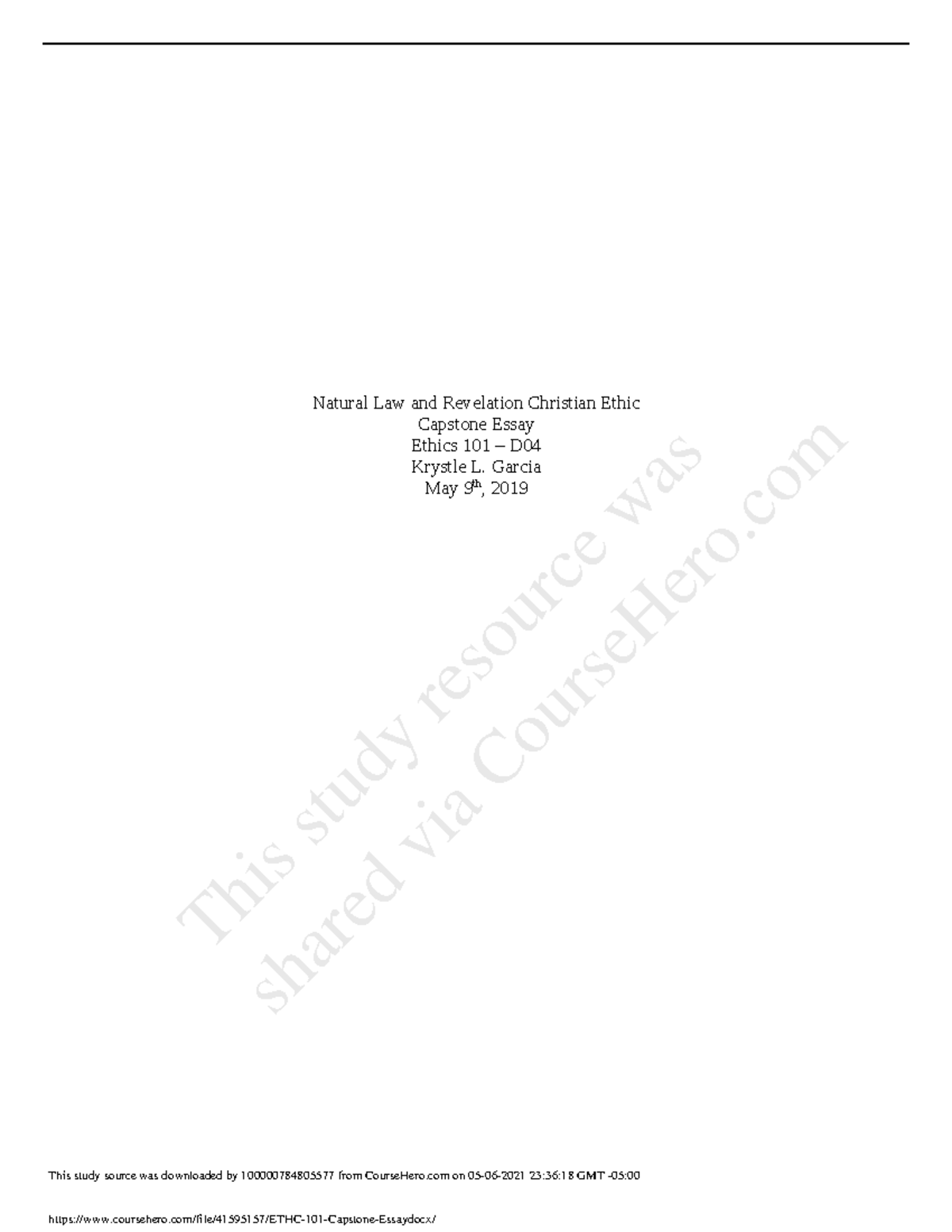ETHC 101 Capstone Essay.docx - Natural Law and Revelation Christian ...