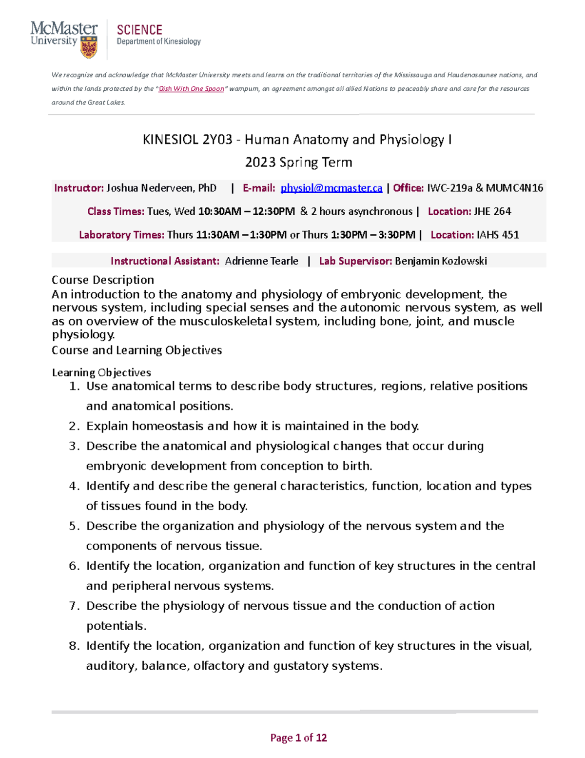 Kinesiol-2Y03-Course-Outline - 2Y03 - McMaster - Studocu