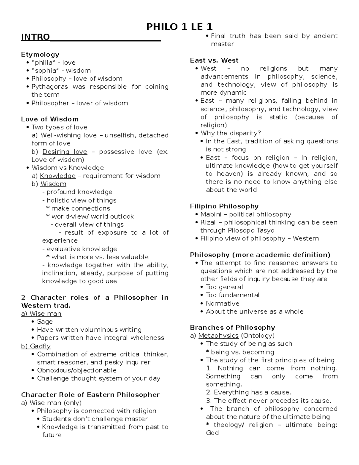 Philo 1 pointers - vcbh - INTRO___________________________ Etymology ...