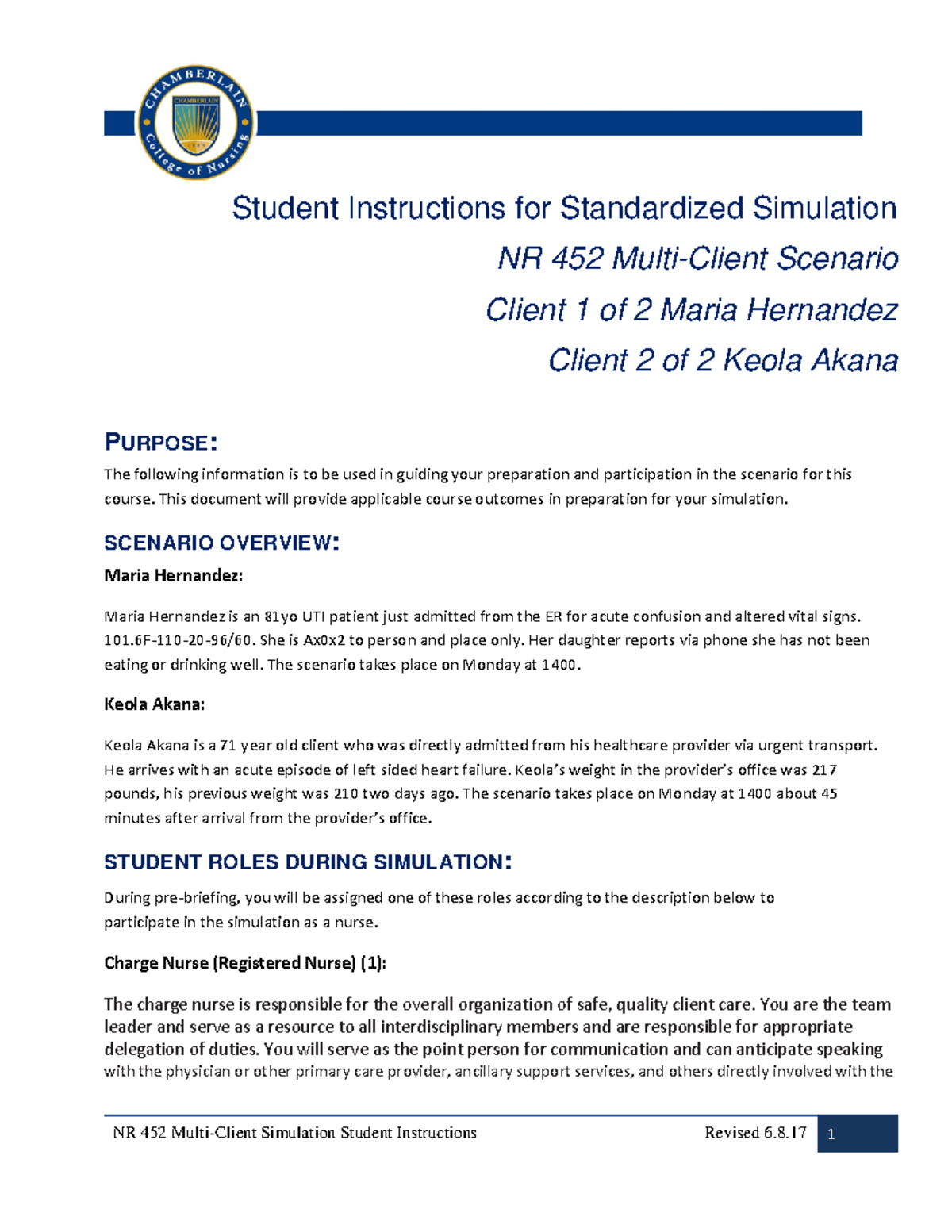 BSN Student.NR452 Multi-Client Simulation Instructions - Student Instructions for Standardized ...