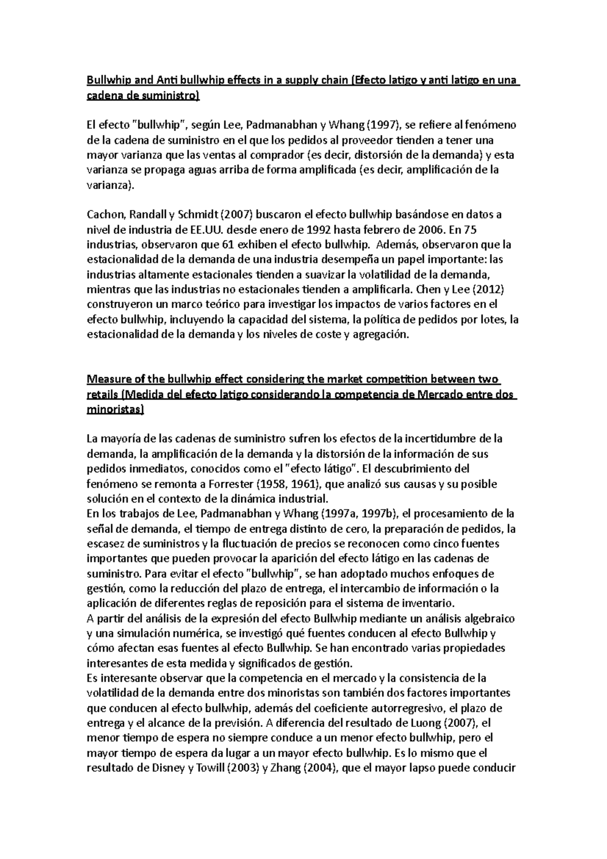 Resumen de lecturas ope - Bullwhip and Anti bullwhip effects in a ...
