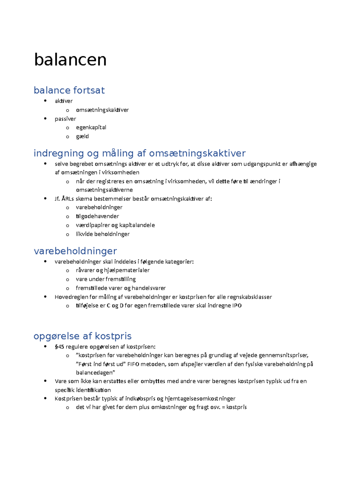 Balancen og varebeholdninger i regnskabet - balancen balance fortsat ...