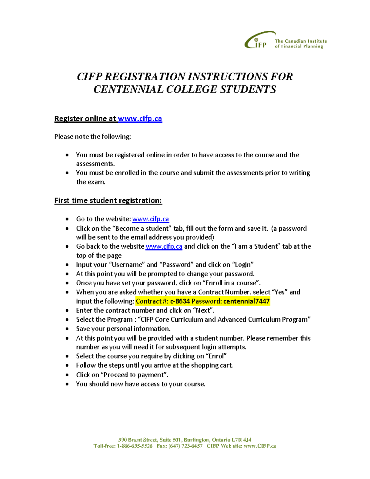 CIFP Enrolment Instructions - 390 Brant Street, Suite 501, Burlington ...