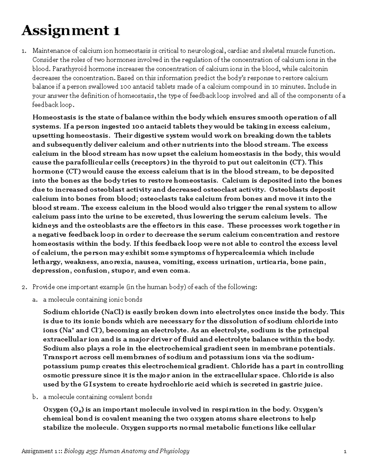 Assignment 1 - Copy - Assignment 1 Maintenance of calcium ion ...