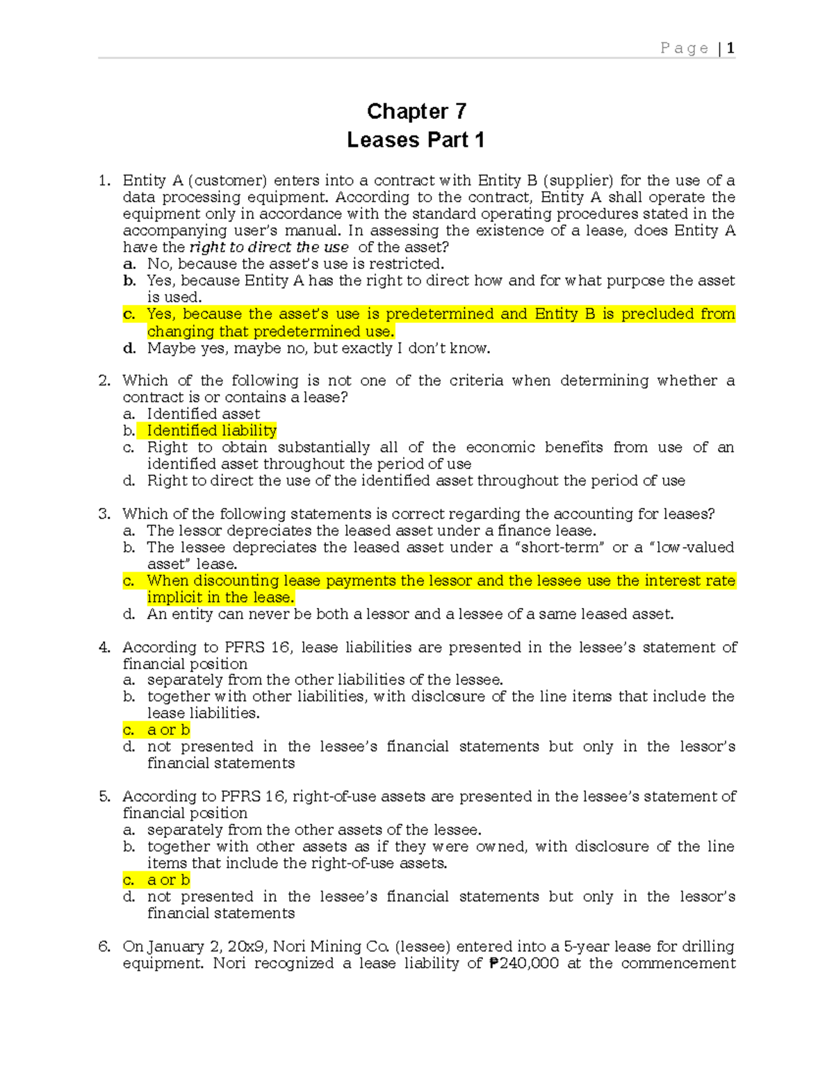 CHAPTER 7_LEASES PART 1.docx - Chapter 7 Leases Part 1 Entity A ...