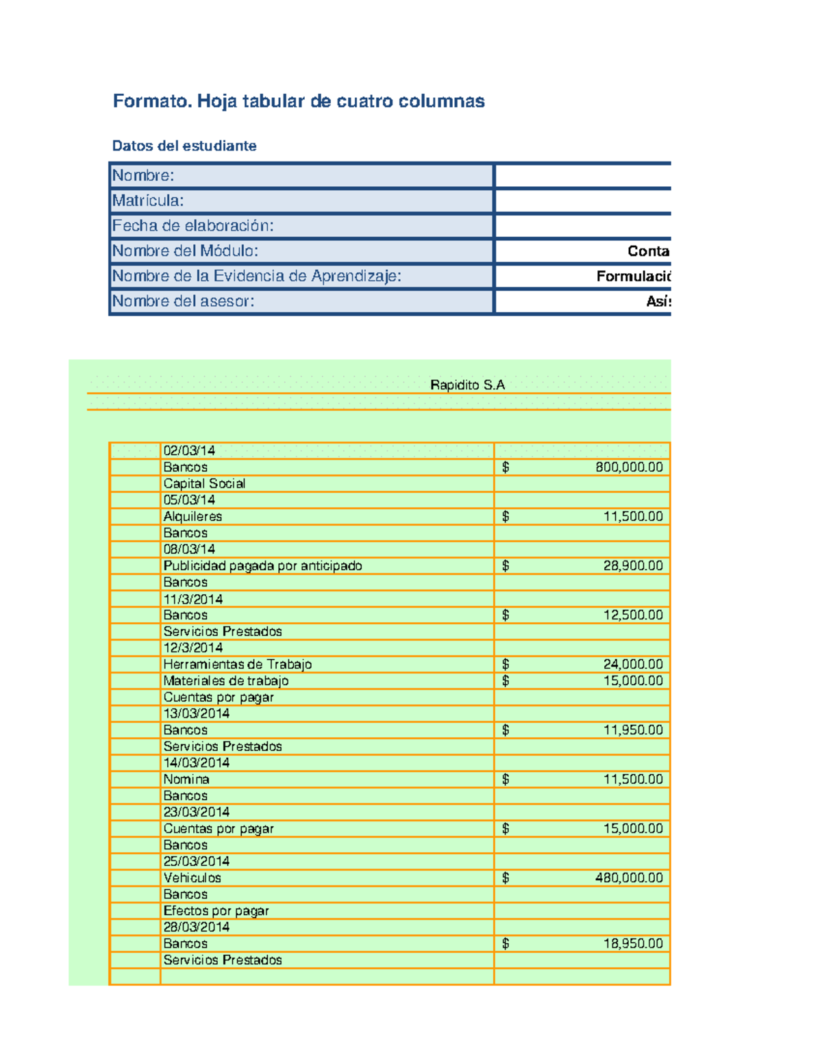 EFBásicos de conta - Formato. Hoja tabular de cuatro columnas 02/03 ...
