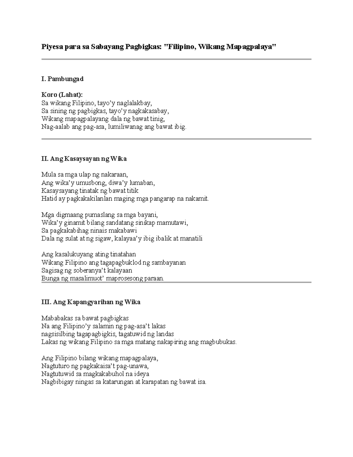 Piyesa SA Sabayang Pagbigkas 24 25 - Piyesa para sa Sabayang Pagbigkas ...