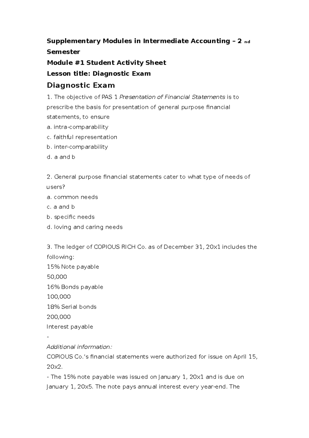 Supplementary Modules in Intermediate Accounting - intra-comparability ...