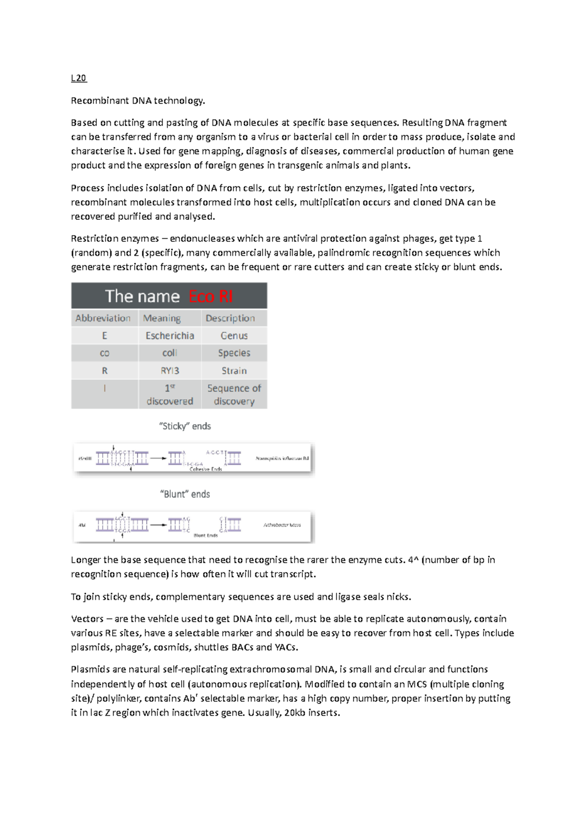 Gen 244 III - Chapters 20-22 - L Recombinant DNA technology. Based on ...