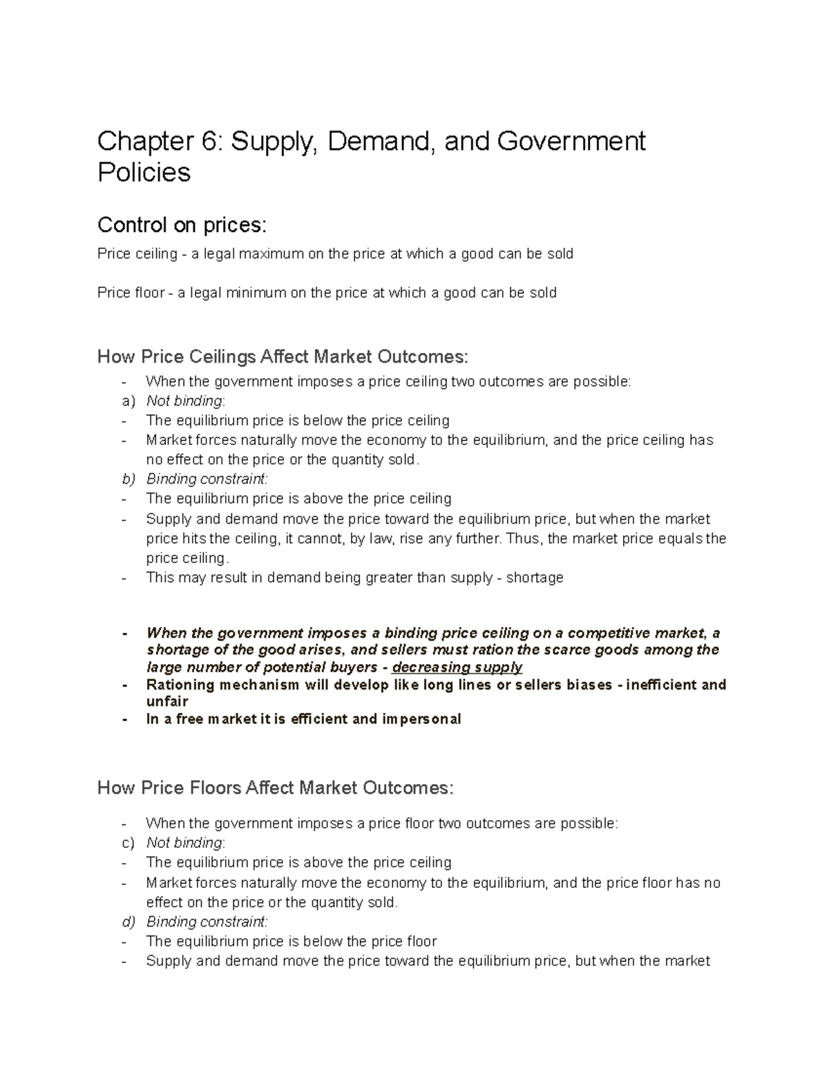 Microeconomics Unit 2 Notes - Chapter 6: Supply, Demand, and Government ...