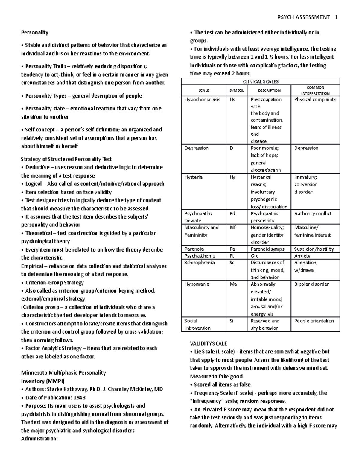 Personality Tests PSYCH ASSESSMENT 1 Personality Stable And personality-tests-psych-assessment-1-personality-stable-and