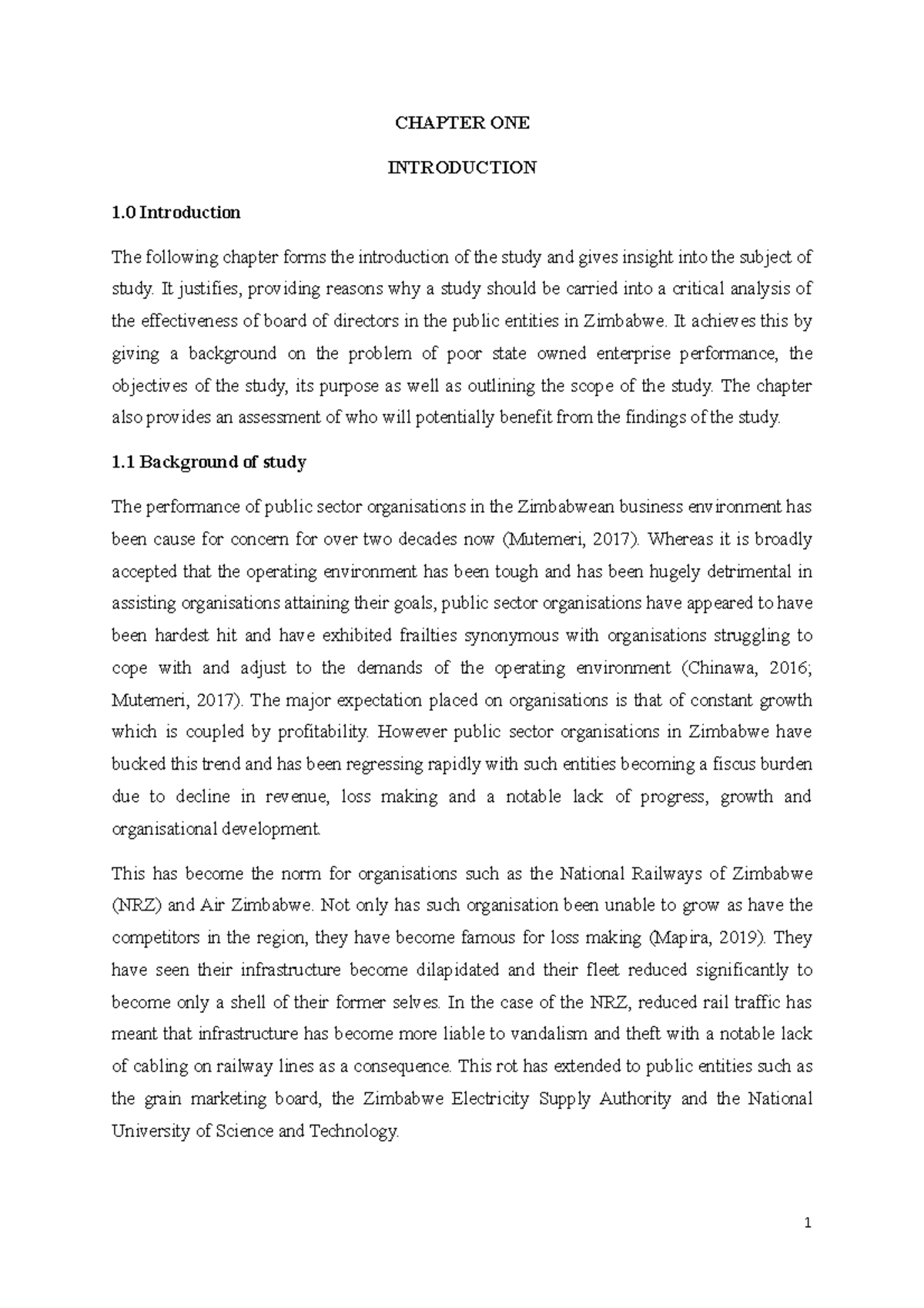 Nyararai gomba dissertation - CHAPTER ONE INTRODUCTION 1 Introduction ...