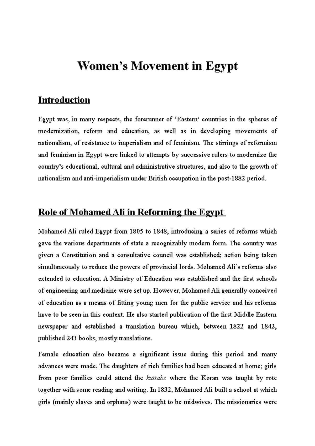 Women's Movement in Egypt - Women’s Movement in Egypt Introduction ...