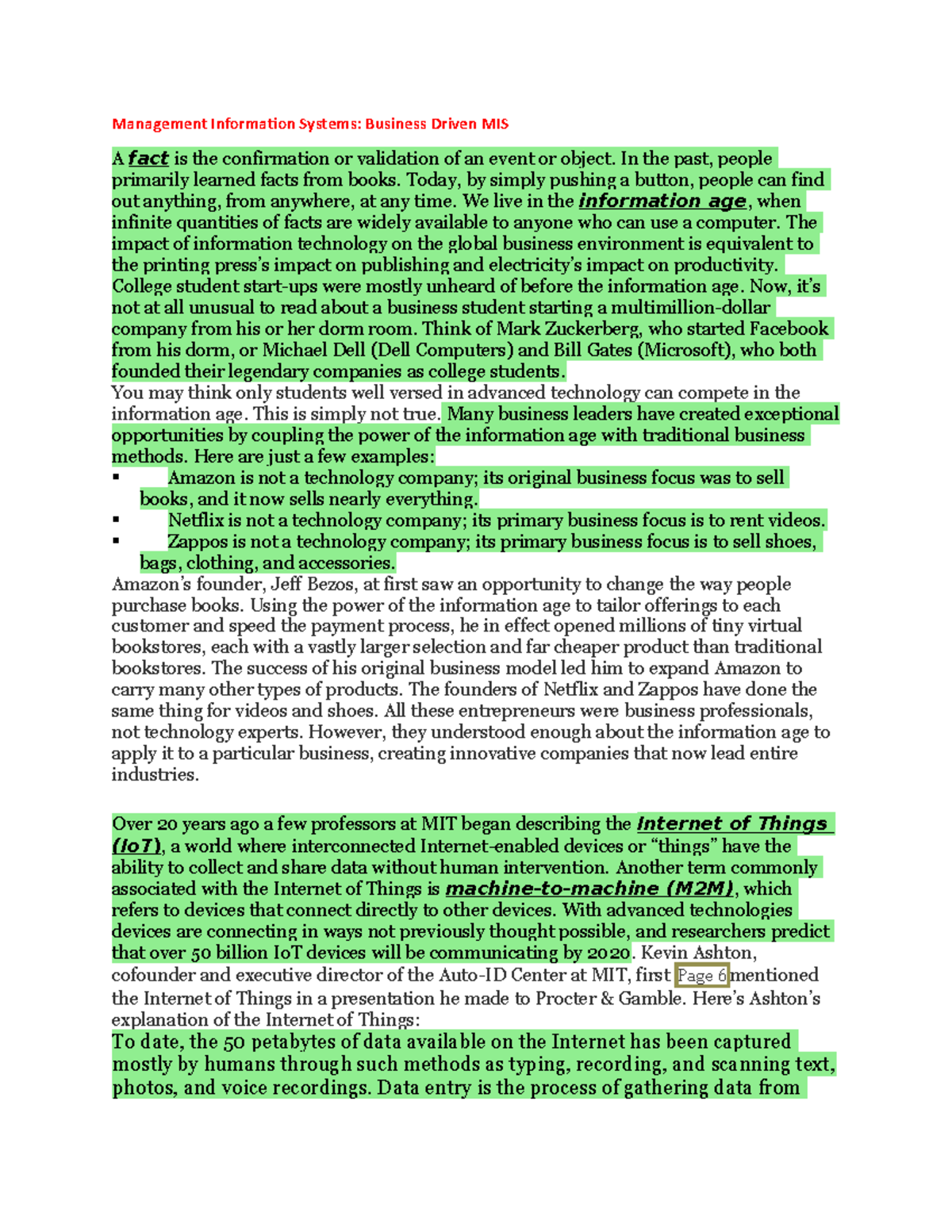 Bis Chap 1 Lecture Notes 1 Management Information Systems Business Driven Mis A Fact Is The