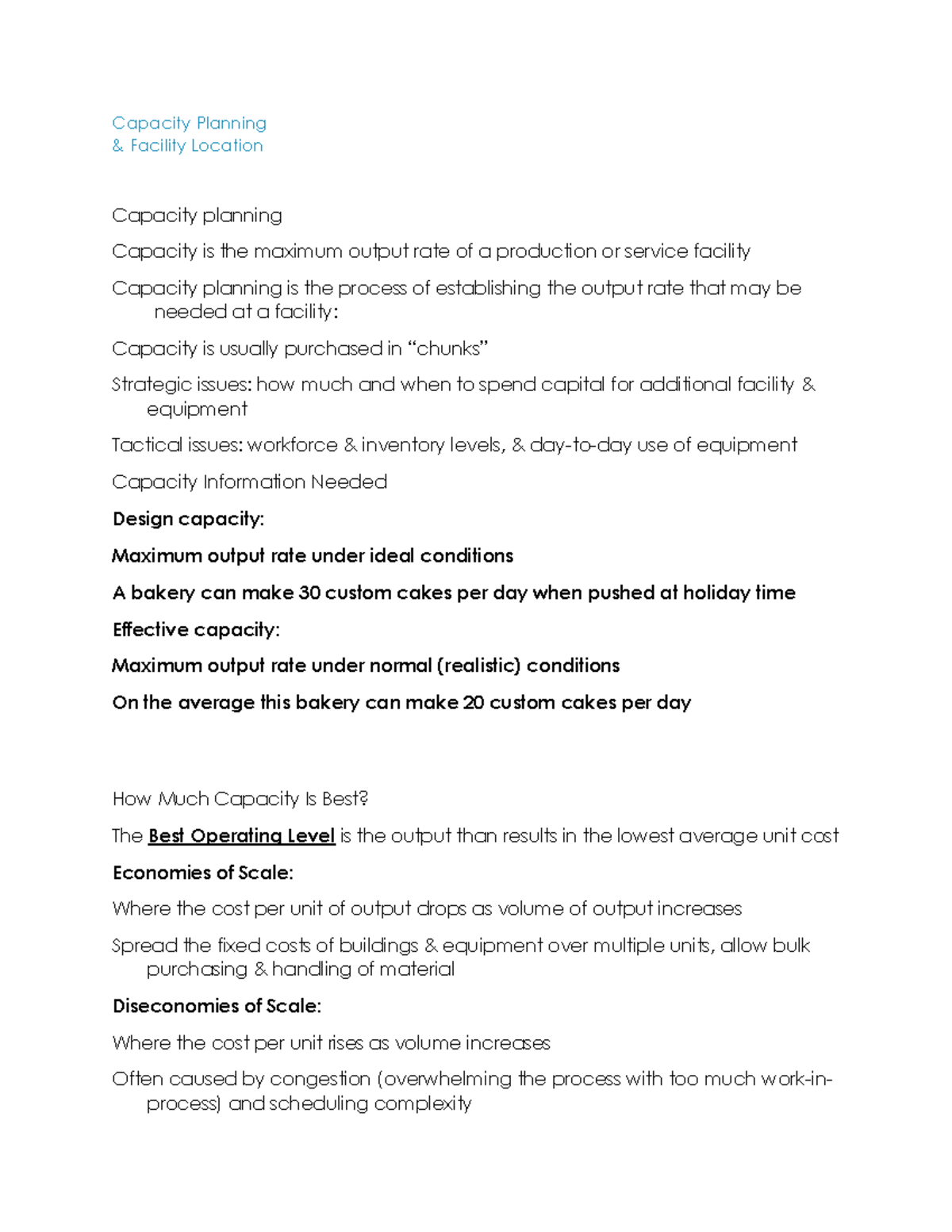 Capacity Planning and facility location - Capacity Planning & Facility ...