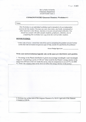 Intrinsic Viscosity Worksheet - Physical Chemistry - Studocu