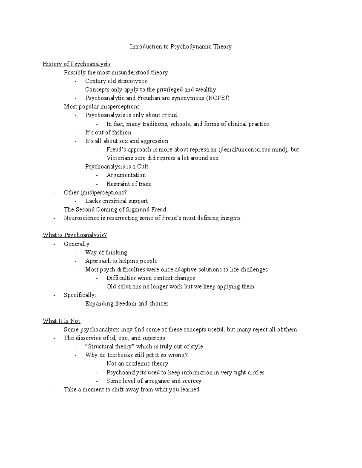 Dr. Keene s video notes - Introduction to Psychodynamic Theory History ...